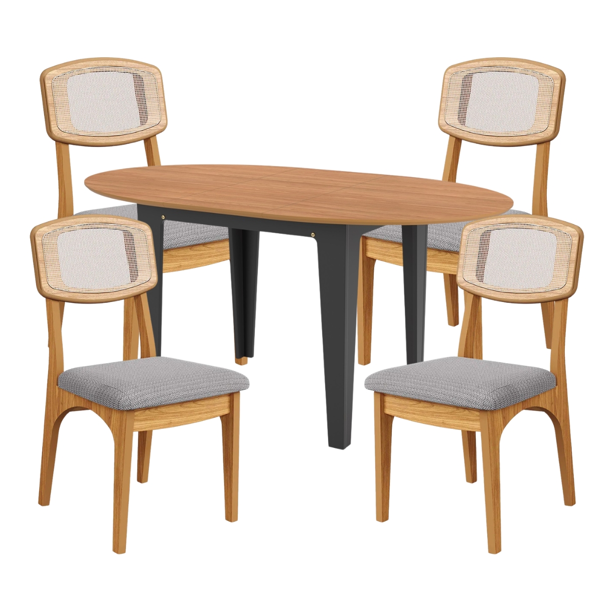 Conjunto de Jantar Mesa Extensível 4 Cadeiras Palinha CA40 100% MDF ...
