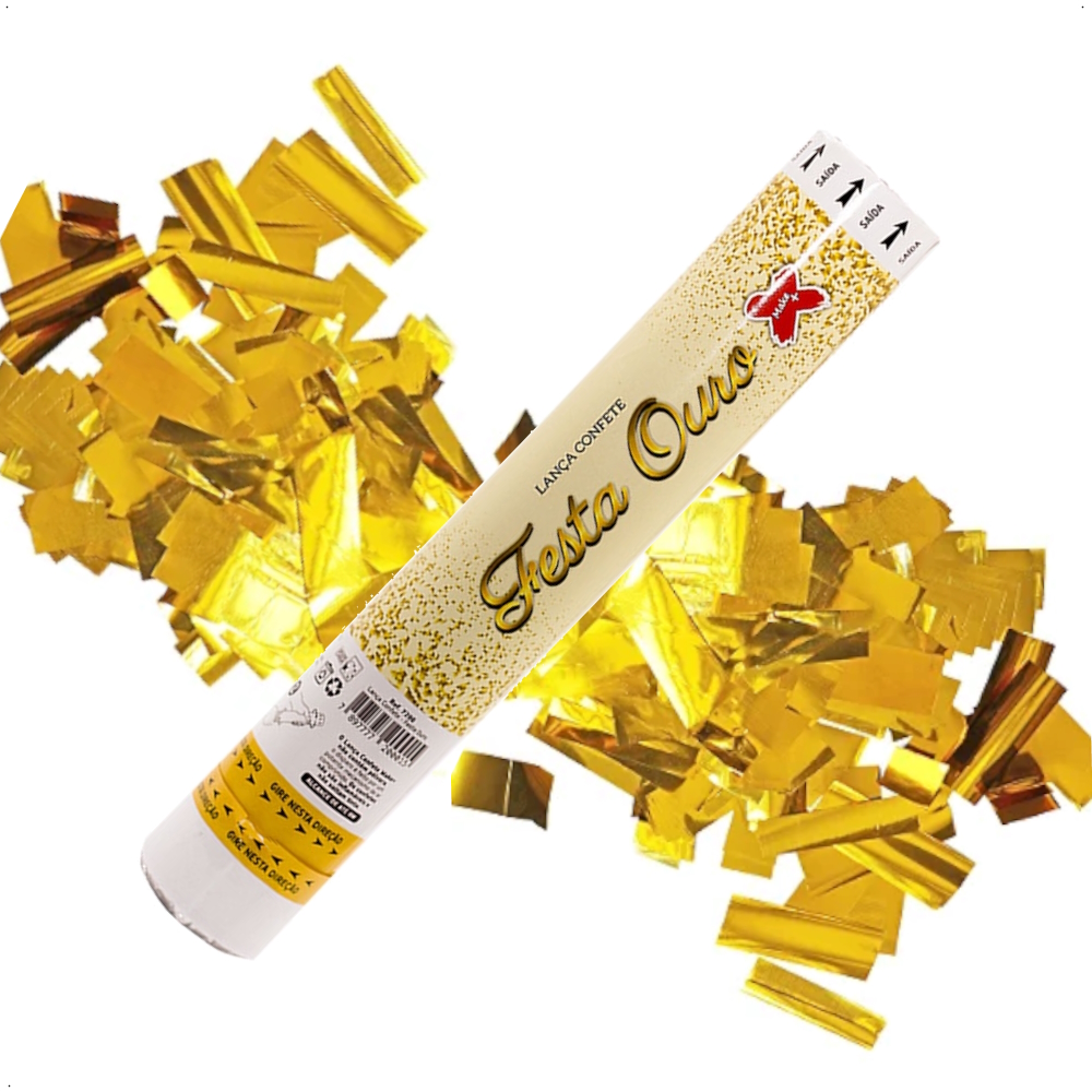 Kit 2 Lança Confete Dourado Metalizado Festa Ouro Estourar - Tagata Store