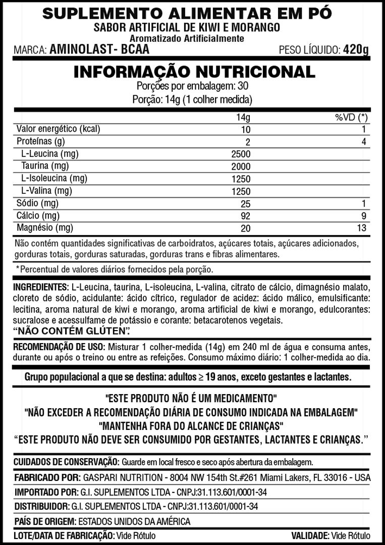Aminolast BCAA 420 gr Strawberry Morango Gaspari Nutrition - Naturais ...