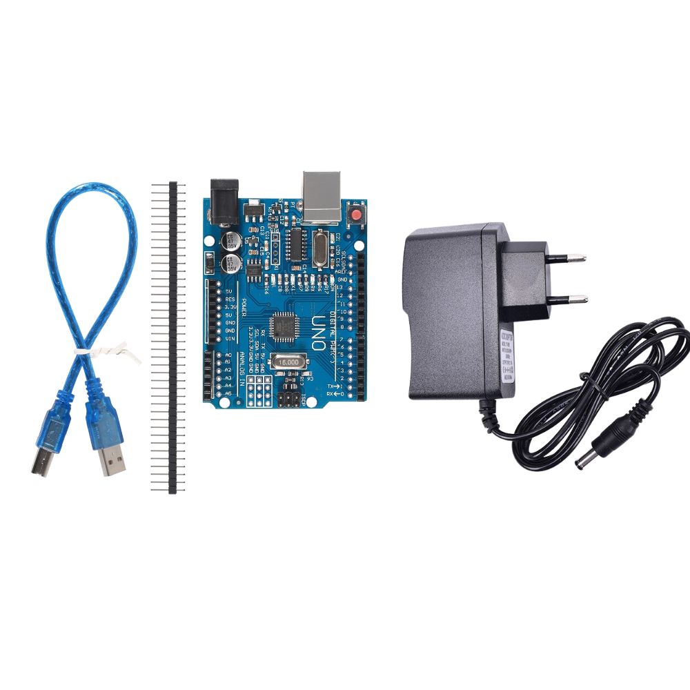 Kit Placa Uno R3 CH340 Compatível c/ Arduino + Cabo e Fonte - Safira Tecnologia