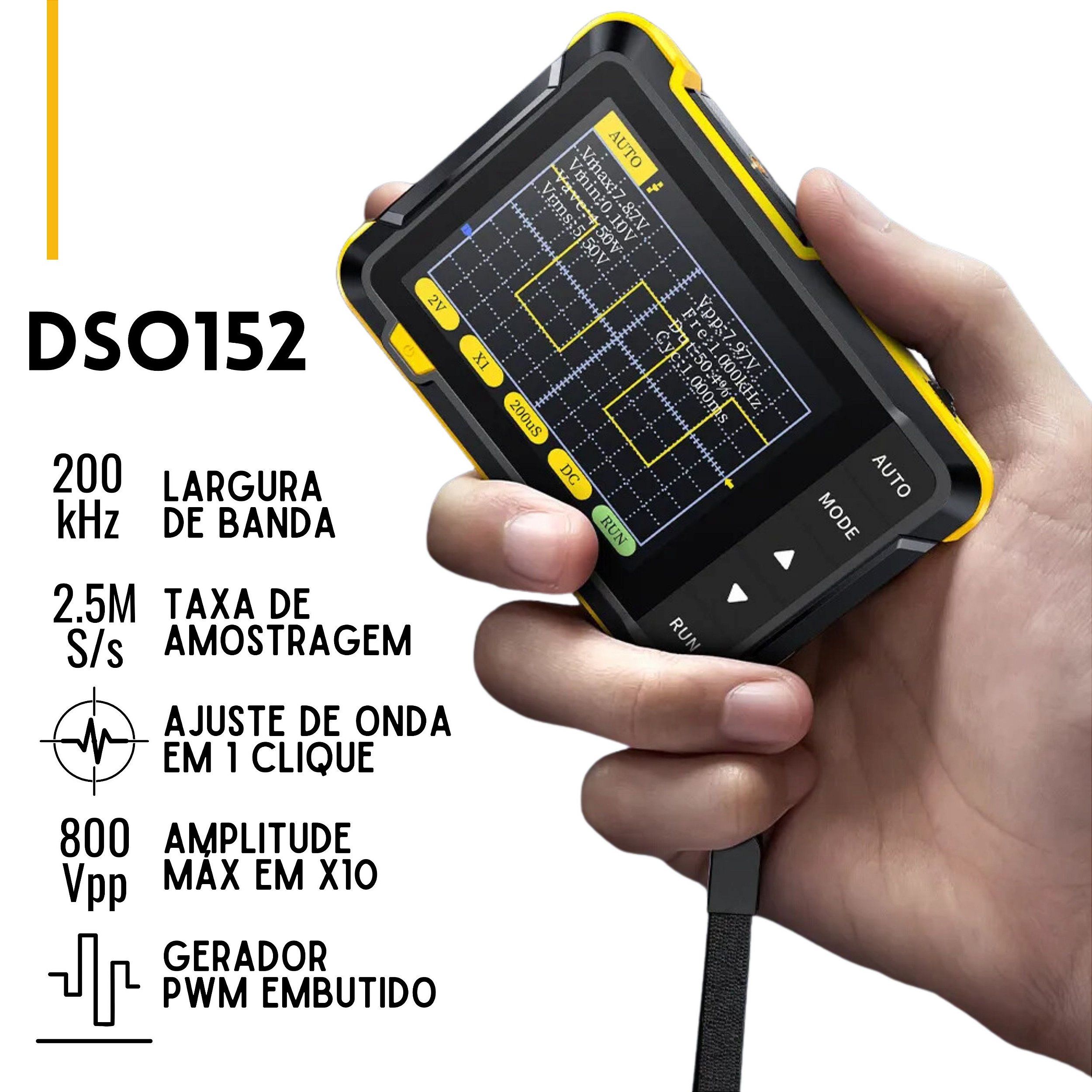 Mini Osciloscópio Digital Portátil DSO152 200khz + Ponta de Prova X10 P6100 - Safira Tecnologia