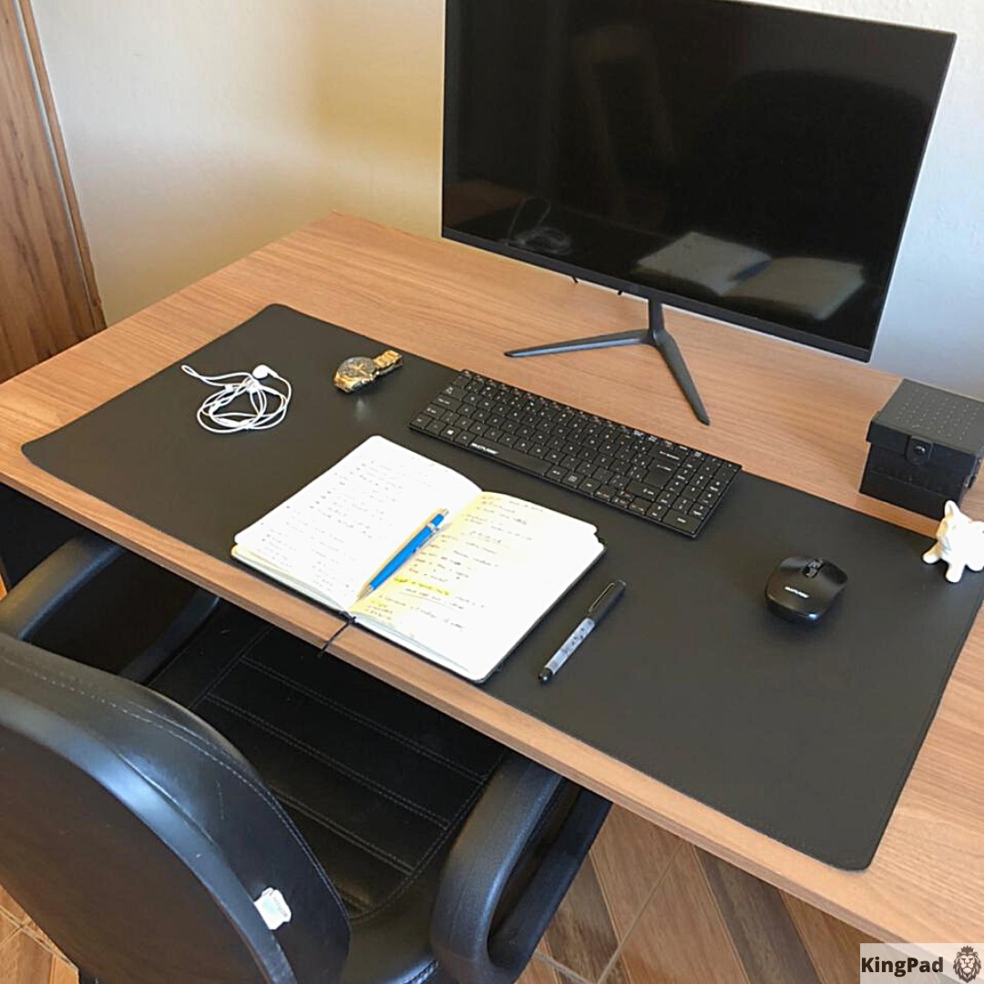 Mouse Pad Desk pad Extra Grande 90x40cm em Couro - Preto - KingPad