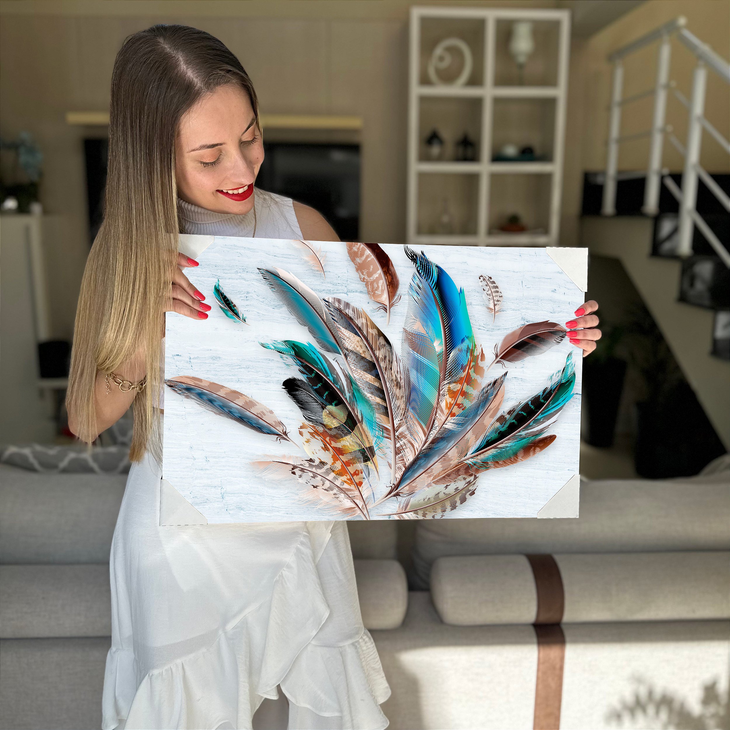 Quadro Decorativo Canvas Penas Coloridas Pequenas e Grandes - Estilo ...