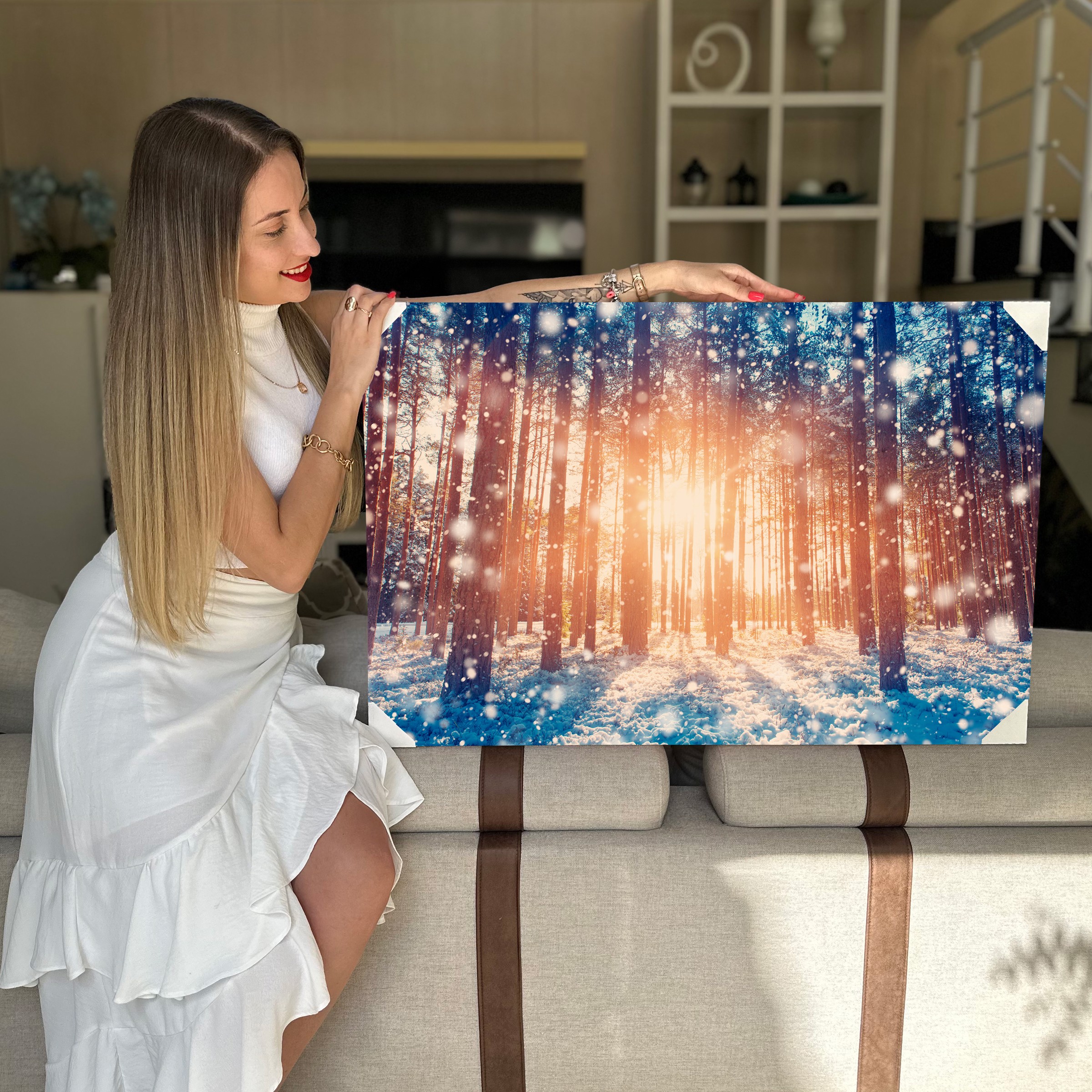Quadro Decorativo Canvas Floresta Brilhante Nevada Pinheiros - Estilo ...