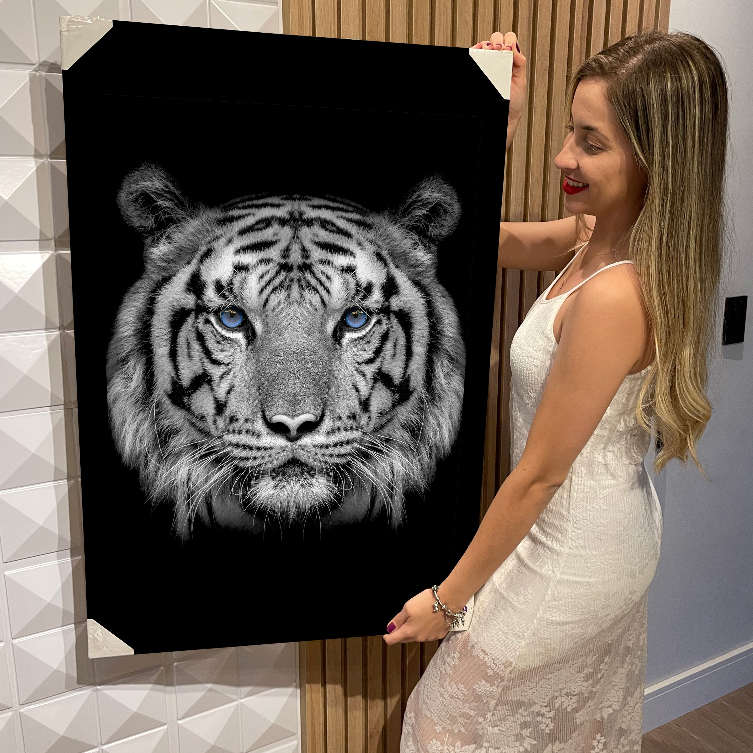 Quadro Decorativo Canvas Animais Silvestres Tigre Branco De olhos Azui ...