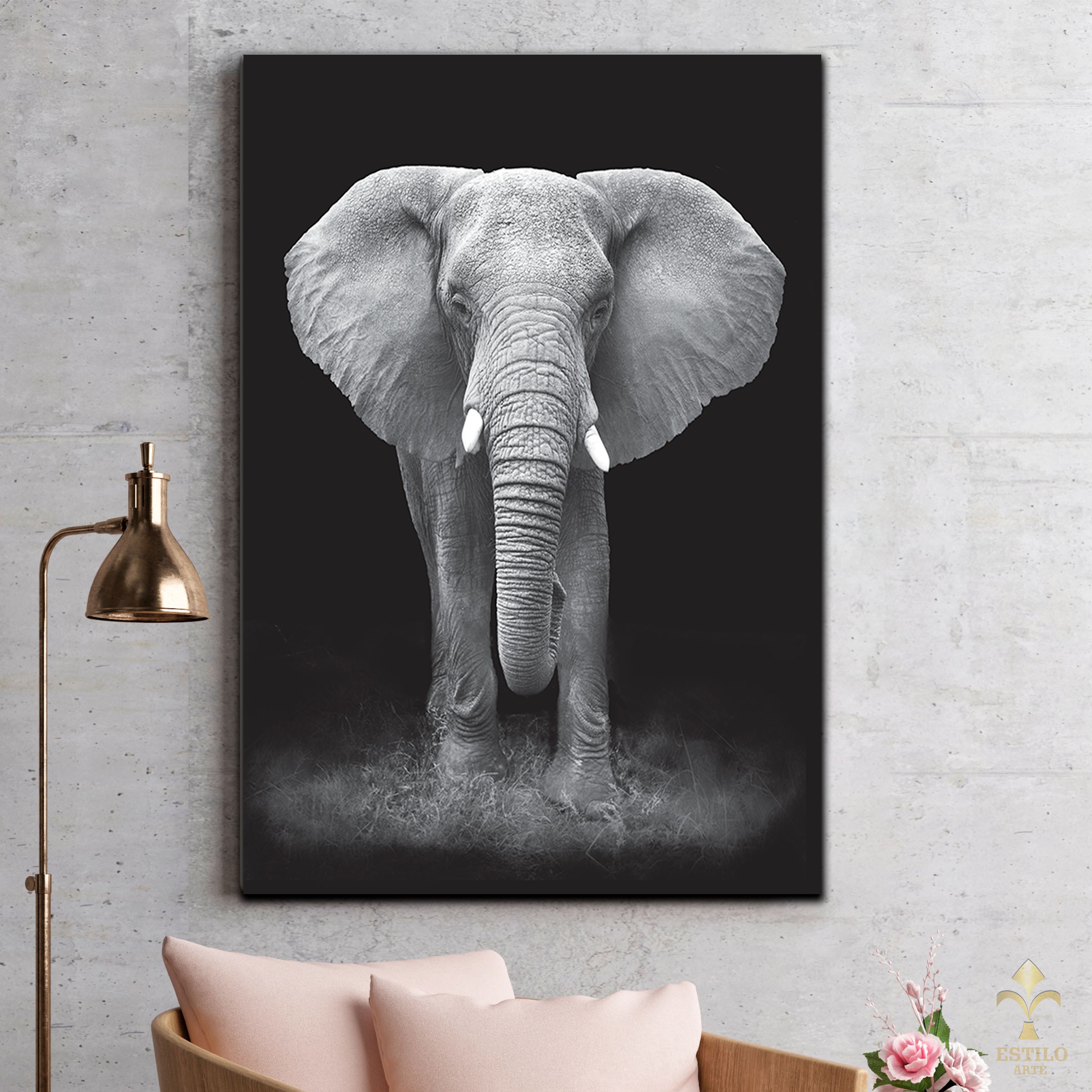 Quadro Decorativo Canvas Animais Silvestres Elefante Preto e Branco ...