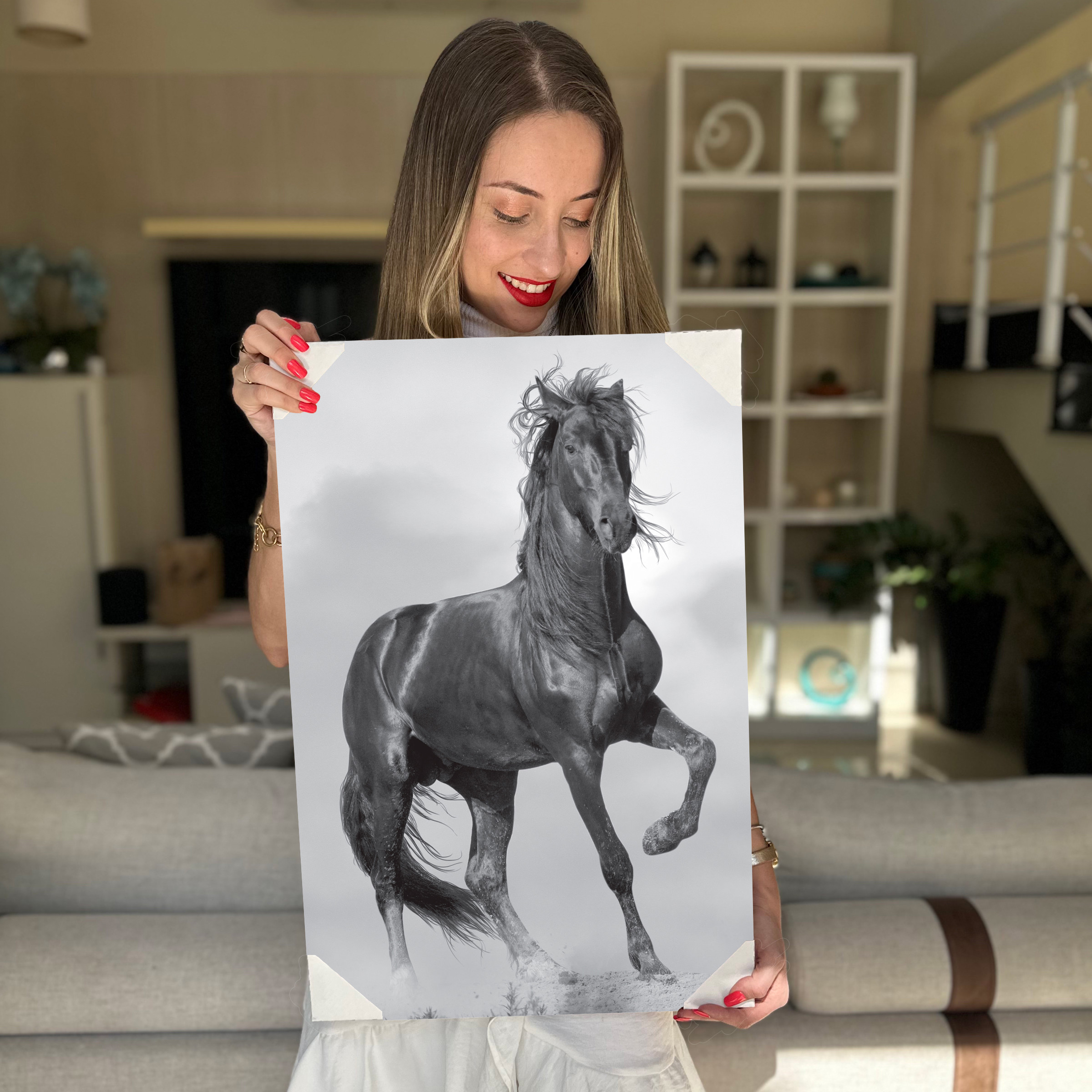 Quadro Decorativo Canvas Animal Cavalo Preto e Branco Vertical - Estilo ...