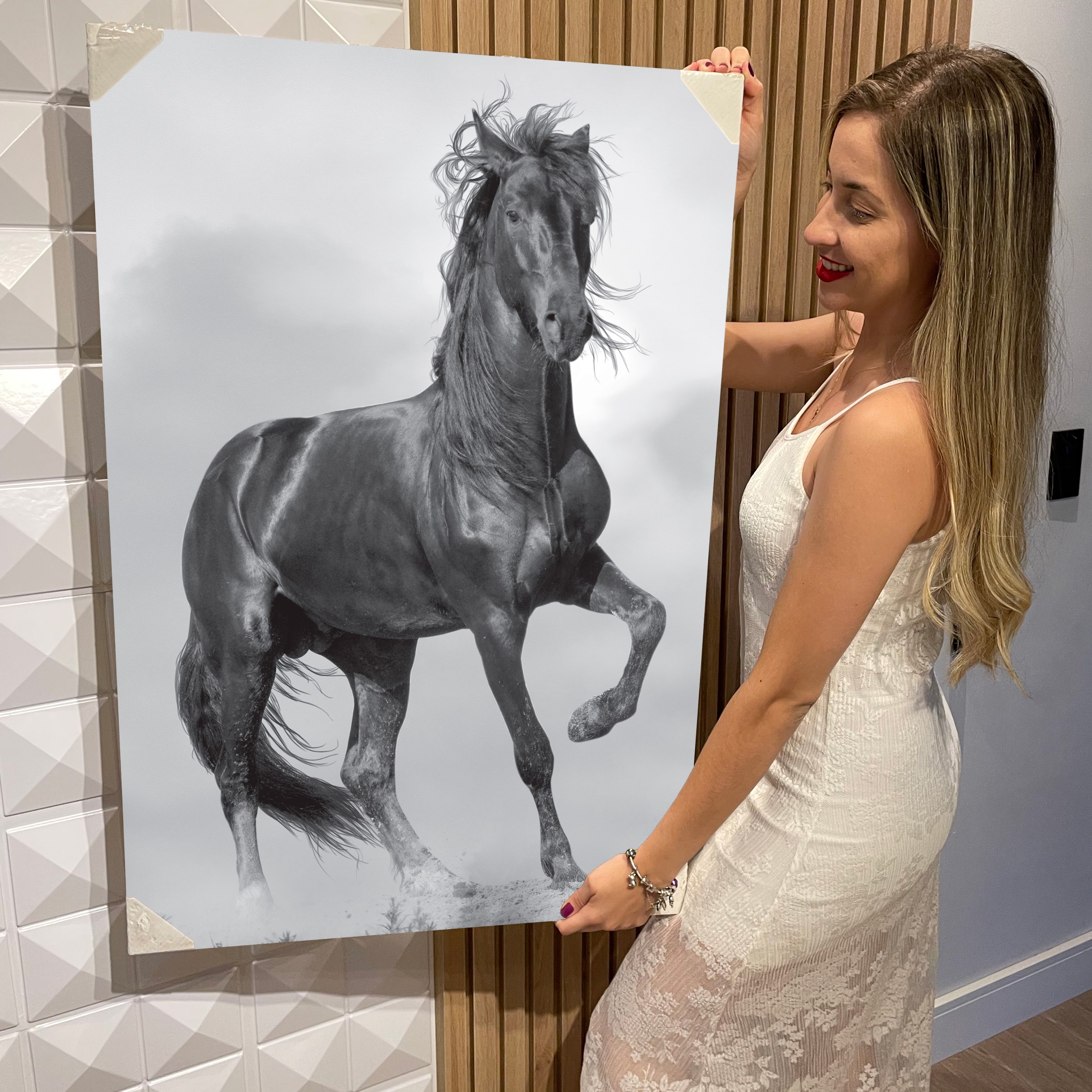 Quadro Decorativo Canvas Animal Cavalo Preto e Branco Vertical - Estilo ...