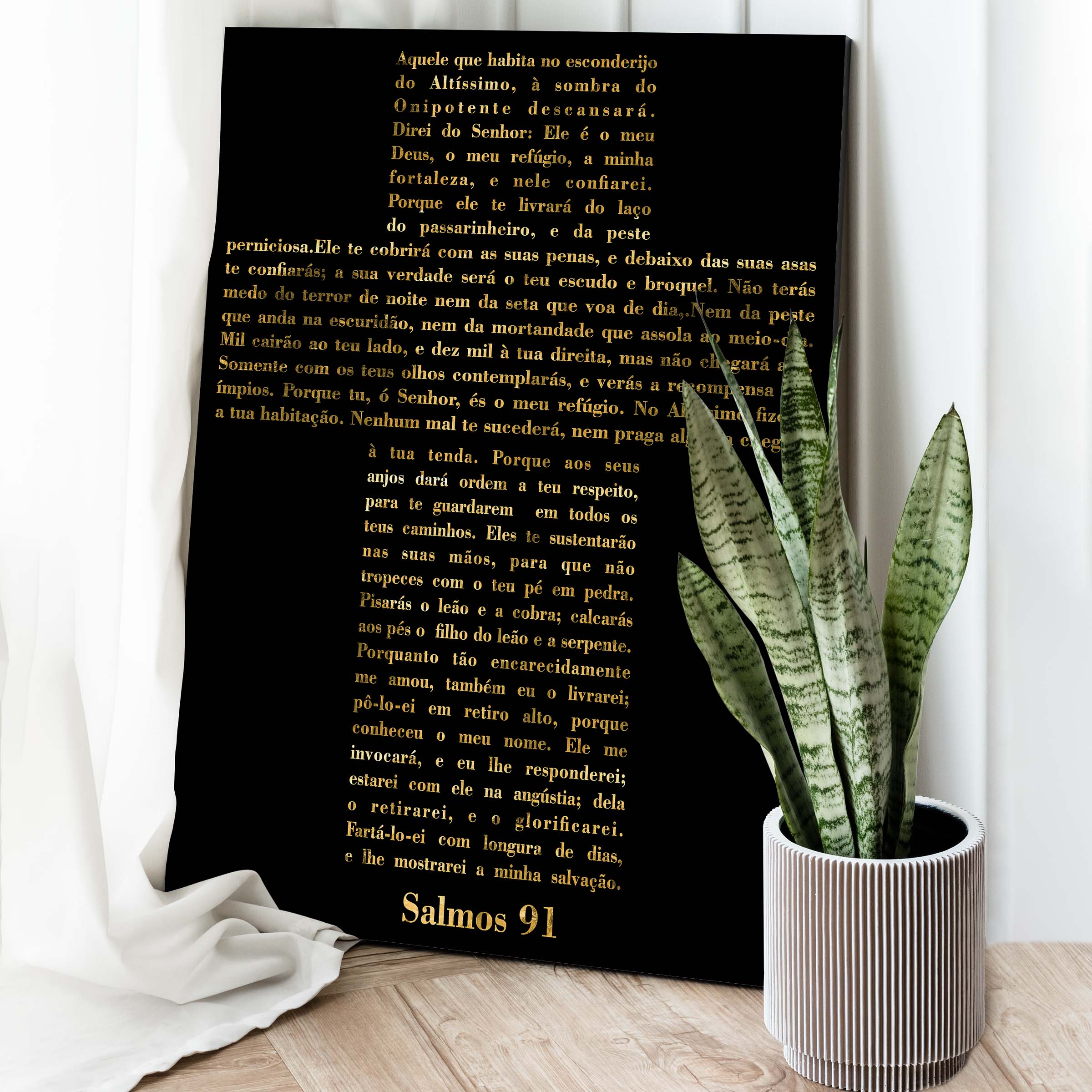 Quadro Decorativo Canvas Religioso Salmos 91 Letra Dourada Vertical ...