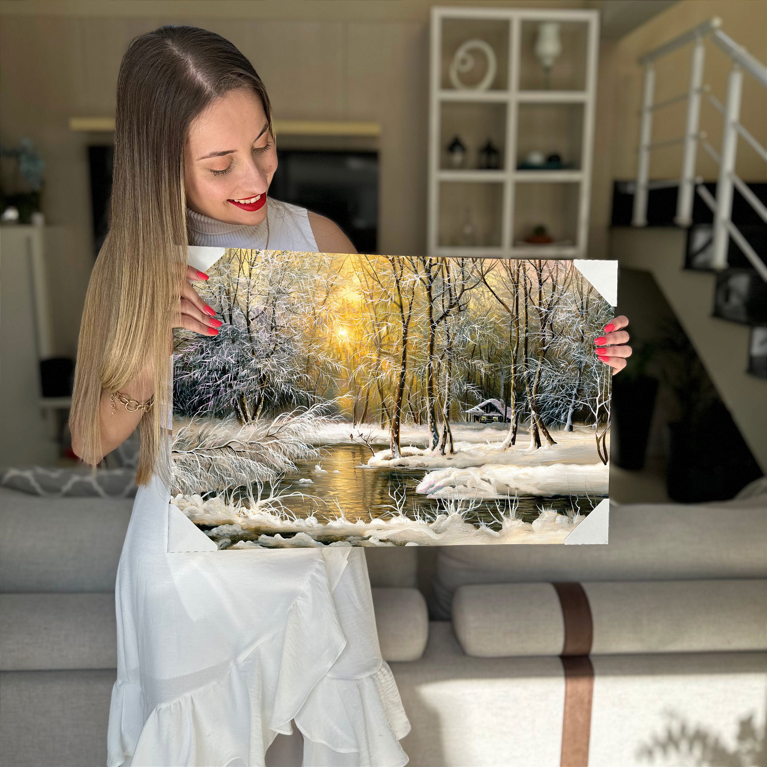 Quadro Decorativo Canvas Paisagem Amanhecer em Meio a Floresta Nevada ...