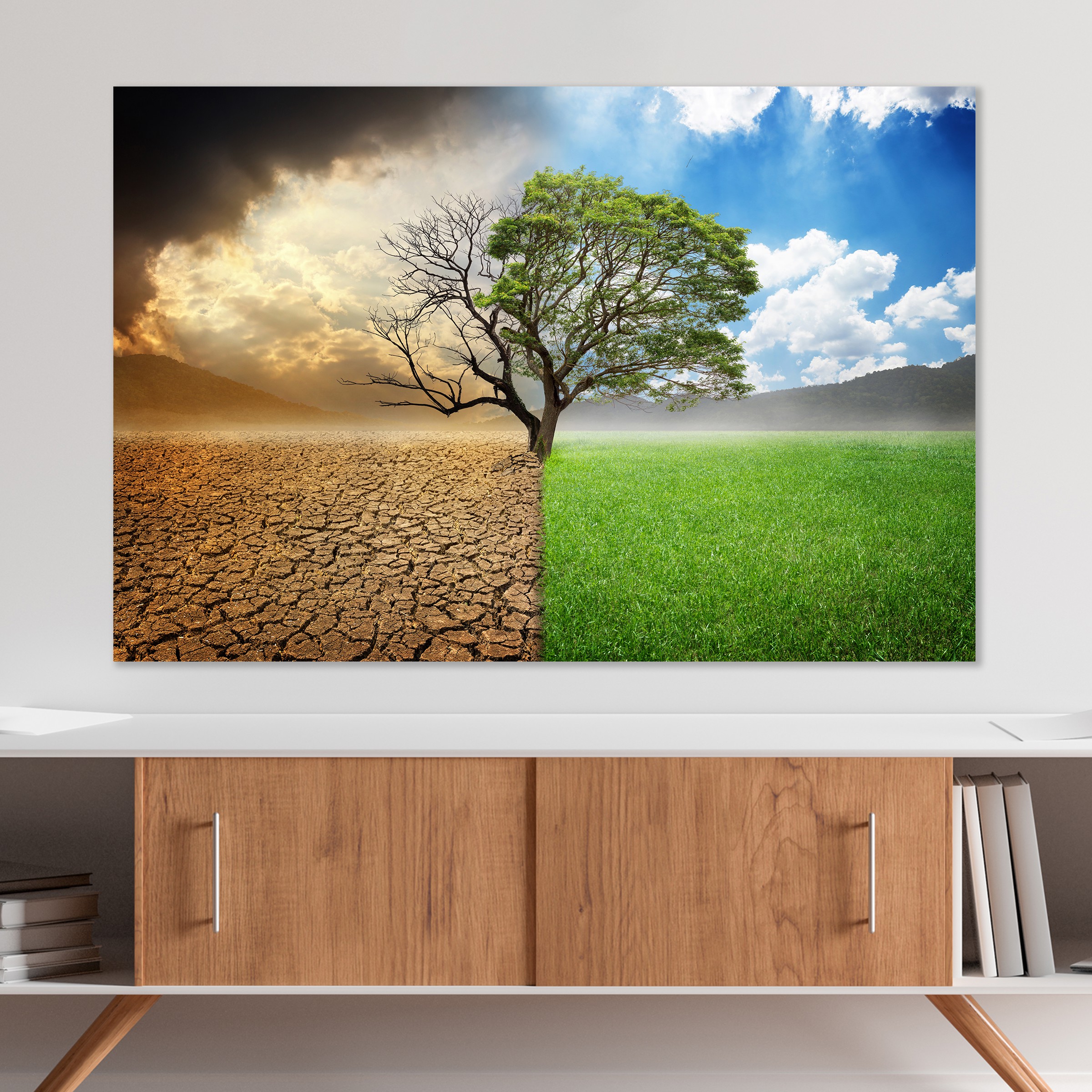 Quadro Decorativo Canvas Paisagem Metade Árvore Seca e Metade Florida ...