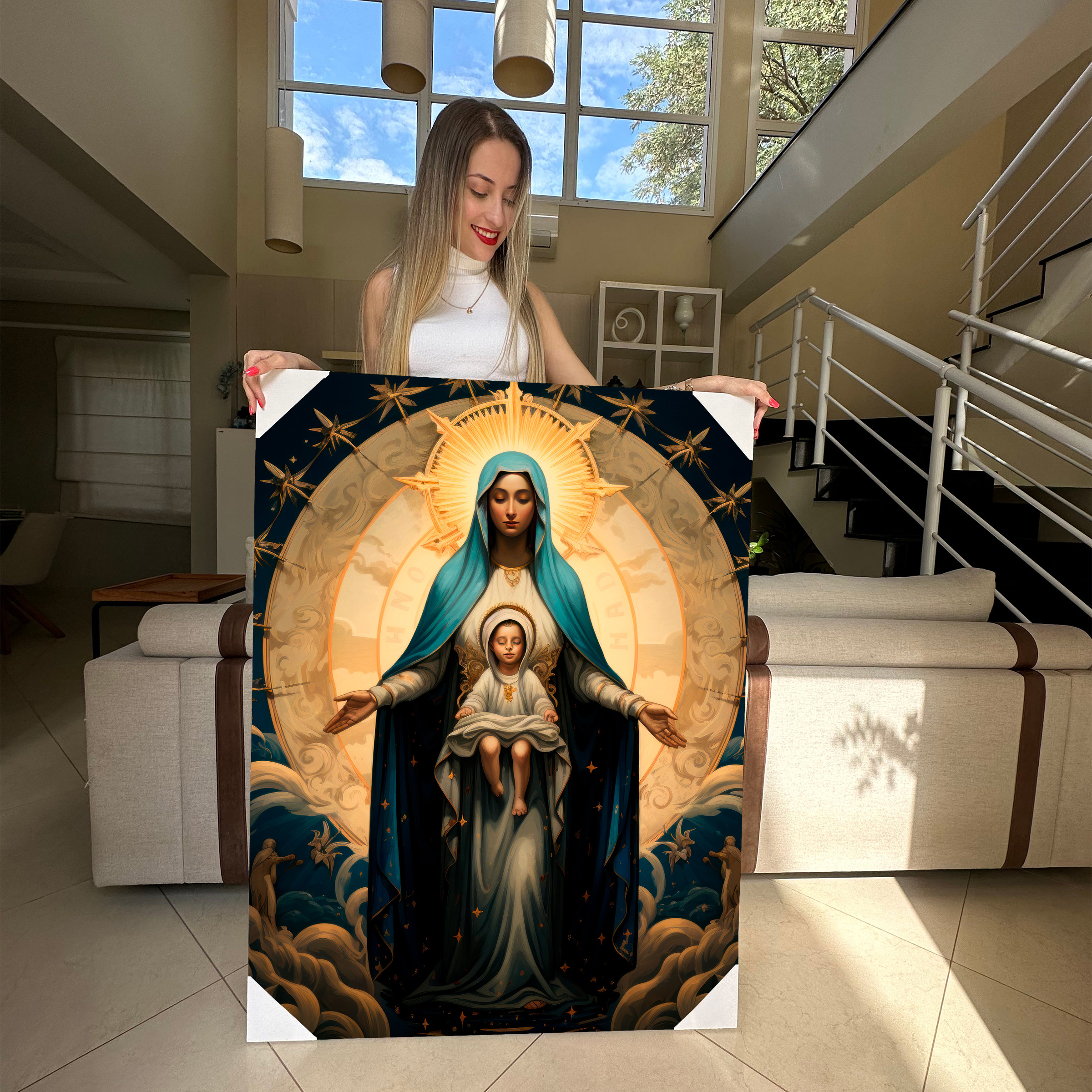 Quadro Decorativo Canvas Religioso Santa Mãe Maria com o Menino Jesus ...