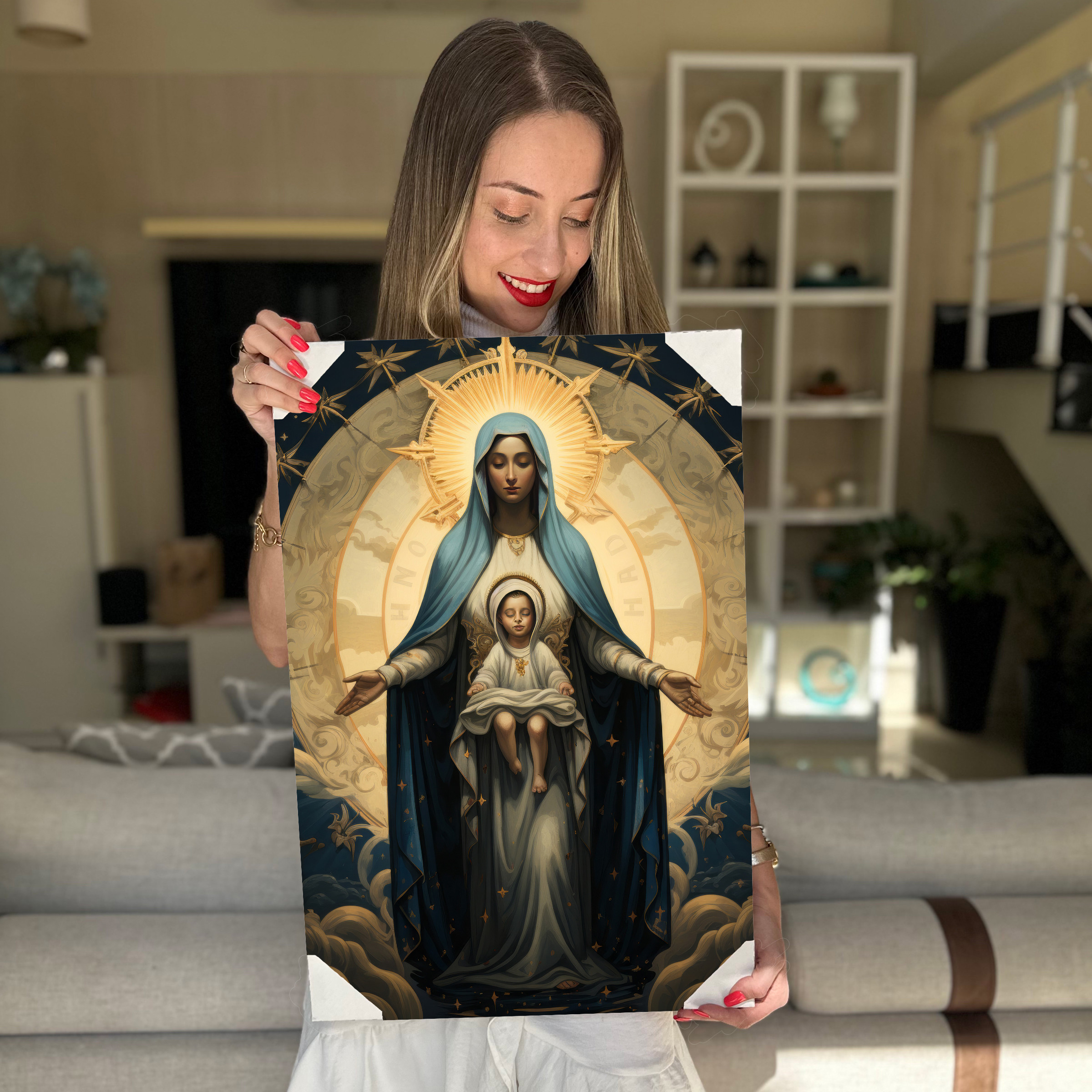 Quadro Decorativo Canvas Religioso Santa Mãe Maria com o Menino Jesus ...