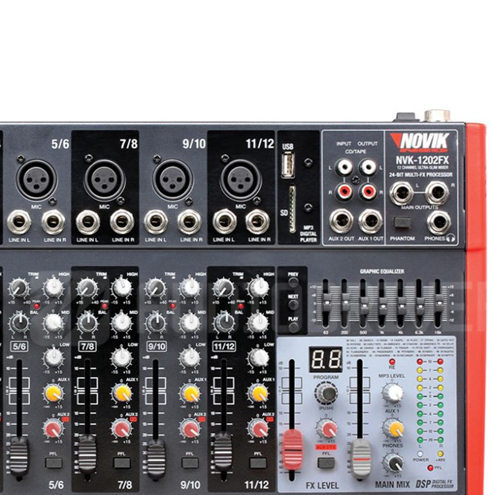 Mixer Mesa de Som Novik 12 Canais NVK-1202FX 110v - AudioDriver Instrumentos Musicais e Acessórios