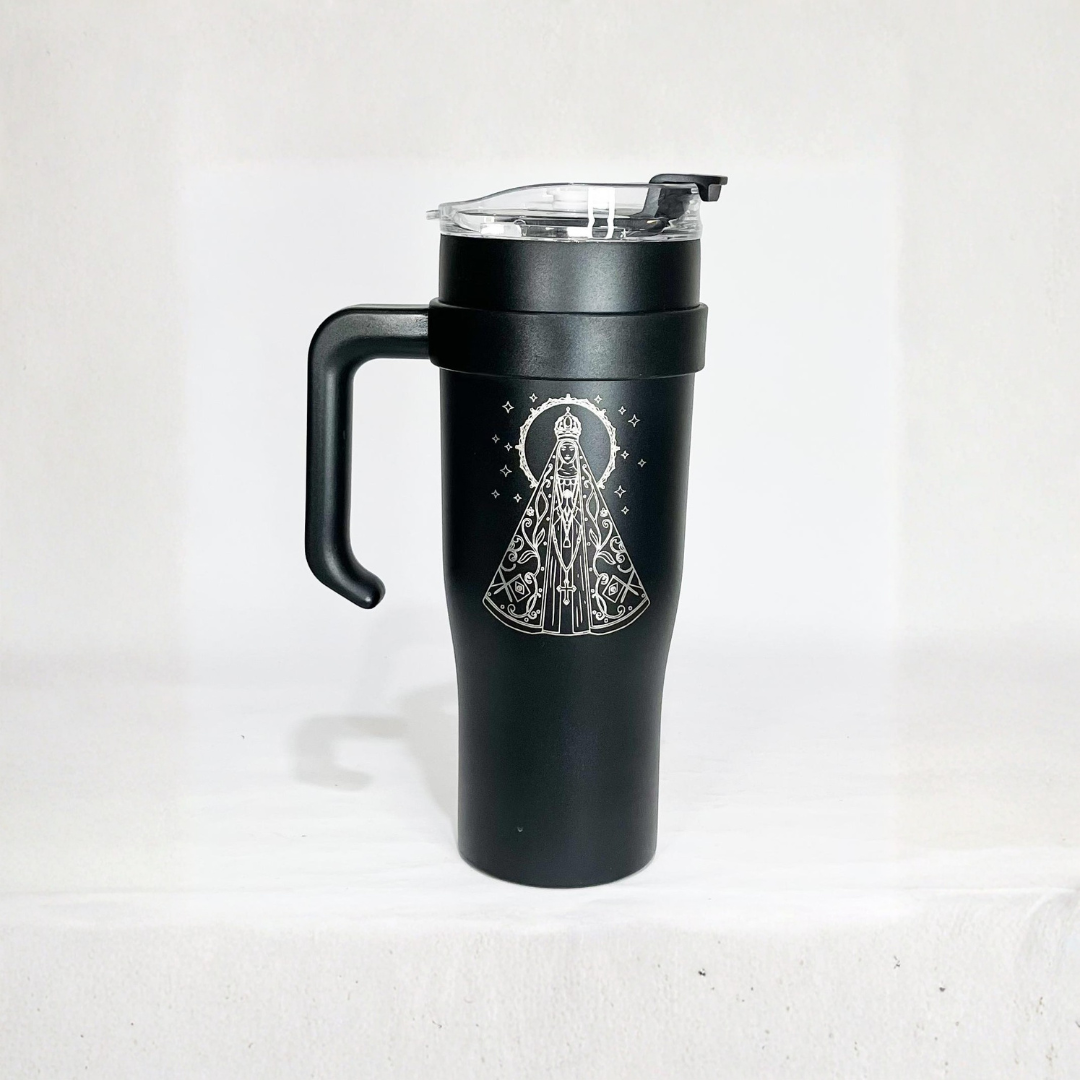 Copo Térmico Preto de Nossa Senhora Aparecida - 1,2L - Céu na Terra.com