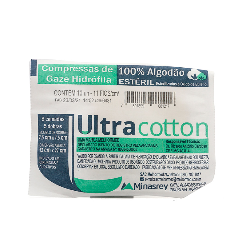 Compressa de Gaze Estéril Ultracotton 7,5cm x 7,5cm - Cuidadores BH ...