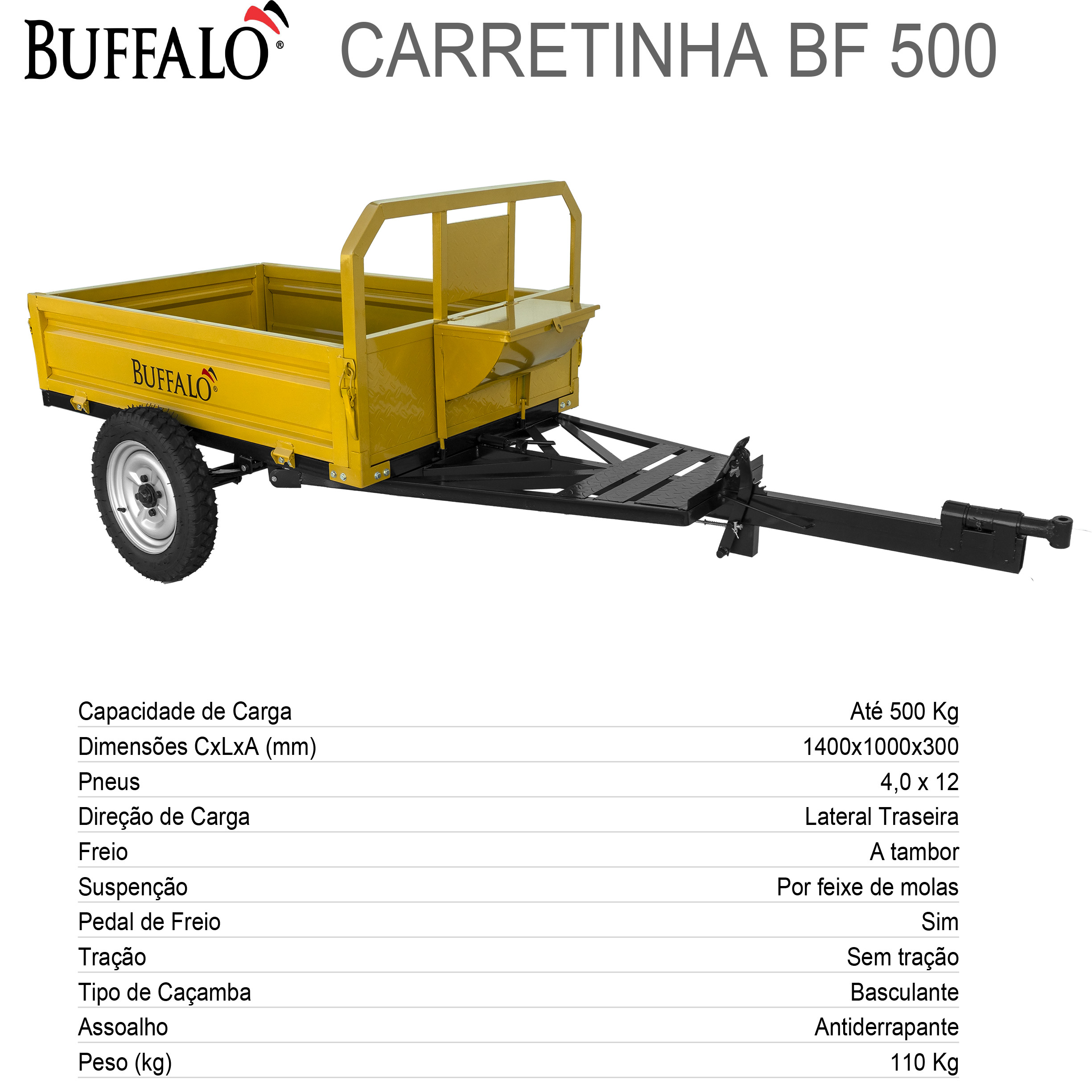 Carretinha Agrícola para Motocultivador Buffalo Bf500s Basculante ...