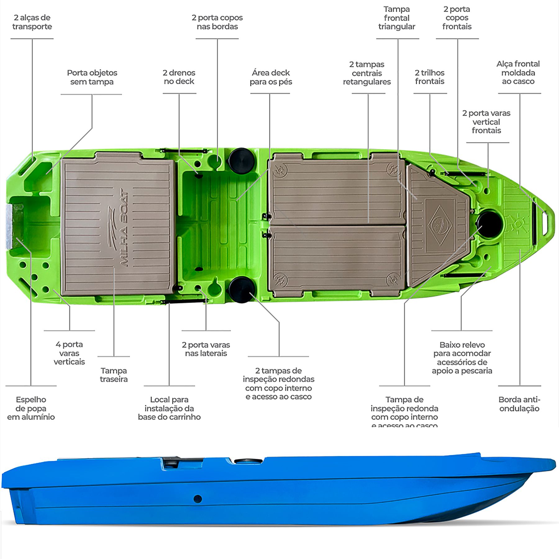 Super Caiaque Mine Barco Milha Náutica Milha Boat Azul Mn01 ...