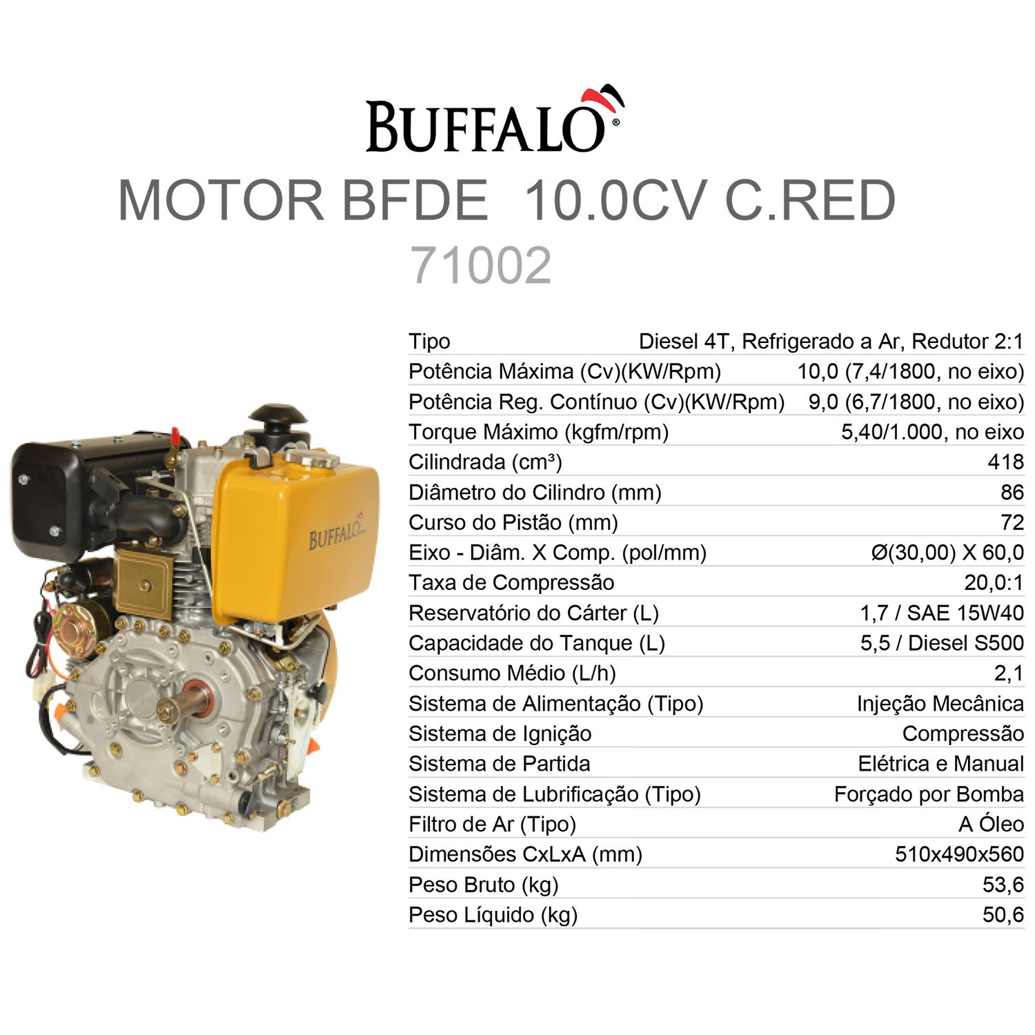 Motor a Diesel Buffalo Bfde 10hp com Redutor 1800rpm Partida Elétrica ...