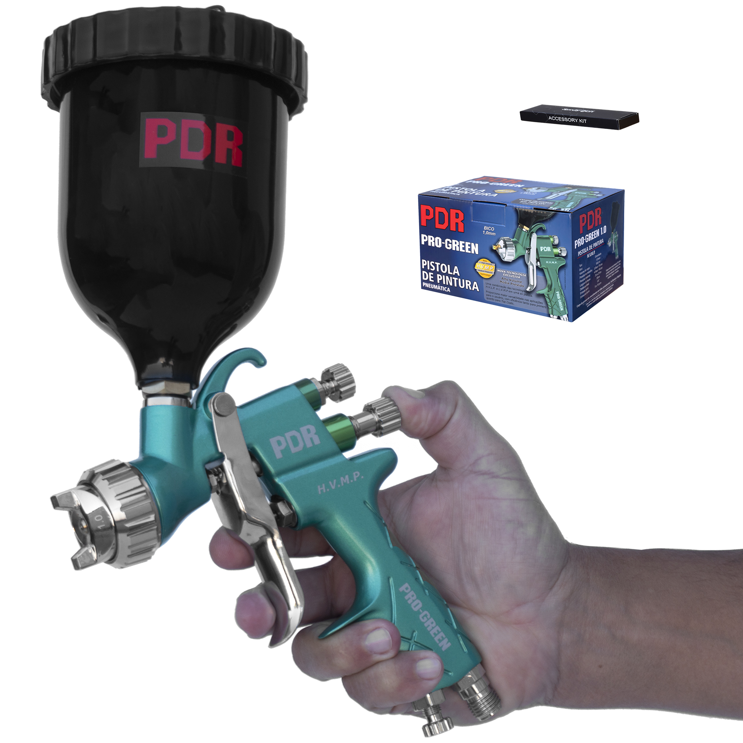 Pistola de Pintura Pdr Pro Green HVMP Bico 1,0mm 600ml Copo Preto P1p ...