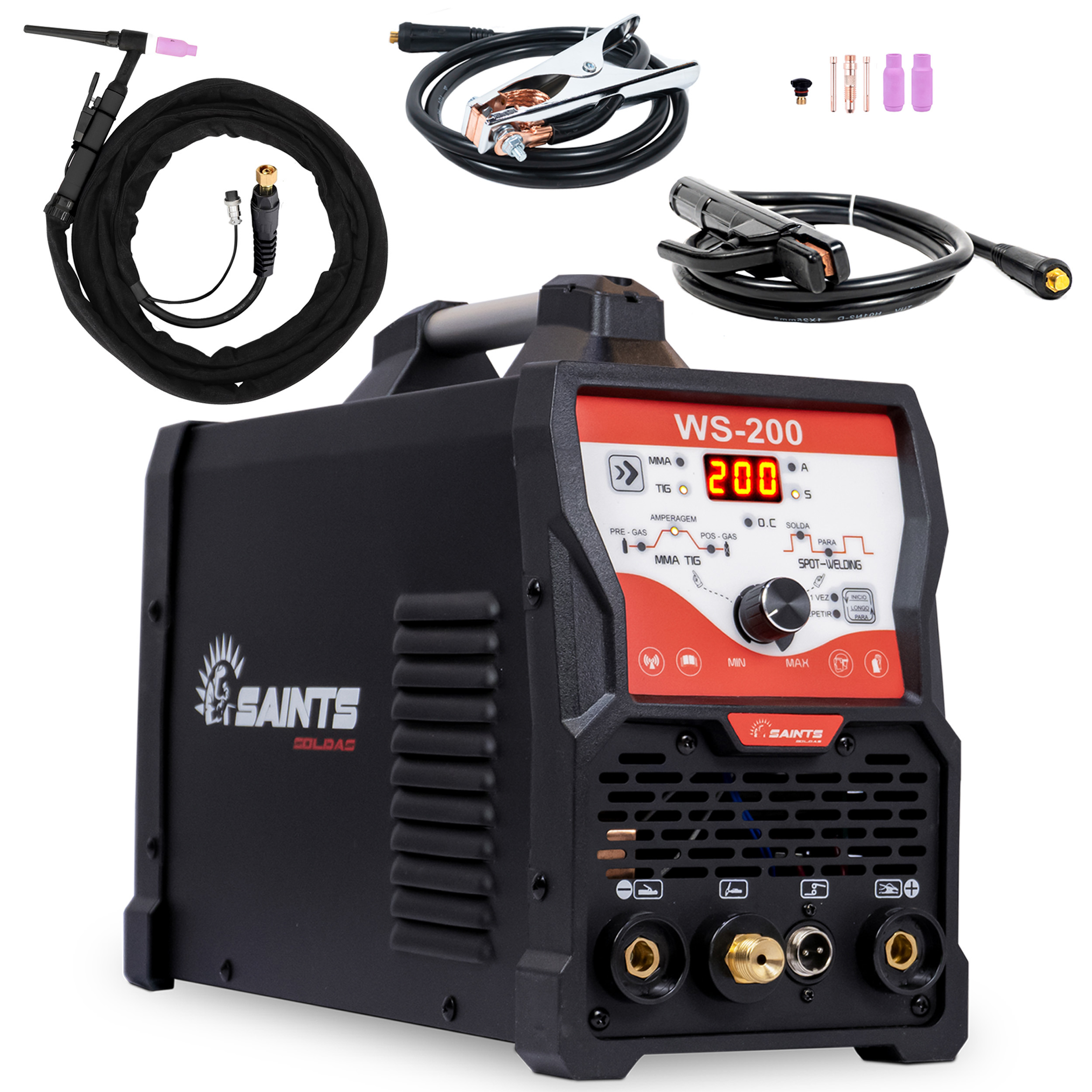 Inversor de Solda Tig Mma Saints Ws200 Spot 200a 220v Completa Cilindro 1m³ Regulador Sc7 ...