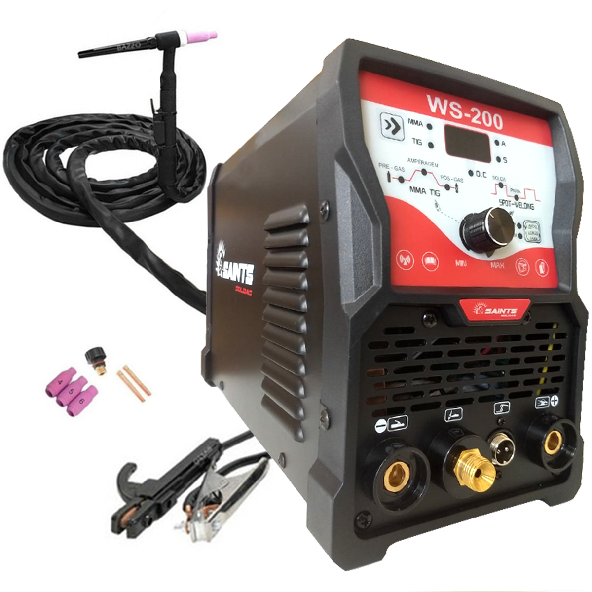 Inversor de Solda Tig Mma Saints Ws200 Spot 200a 220v Completa Cilindro 1m³ Regulador Sc7 ...