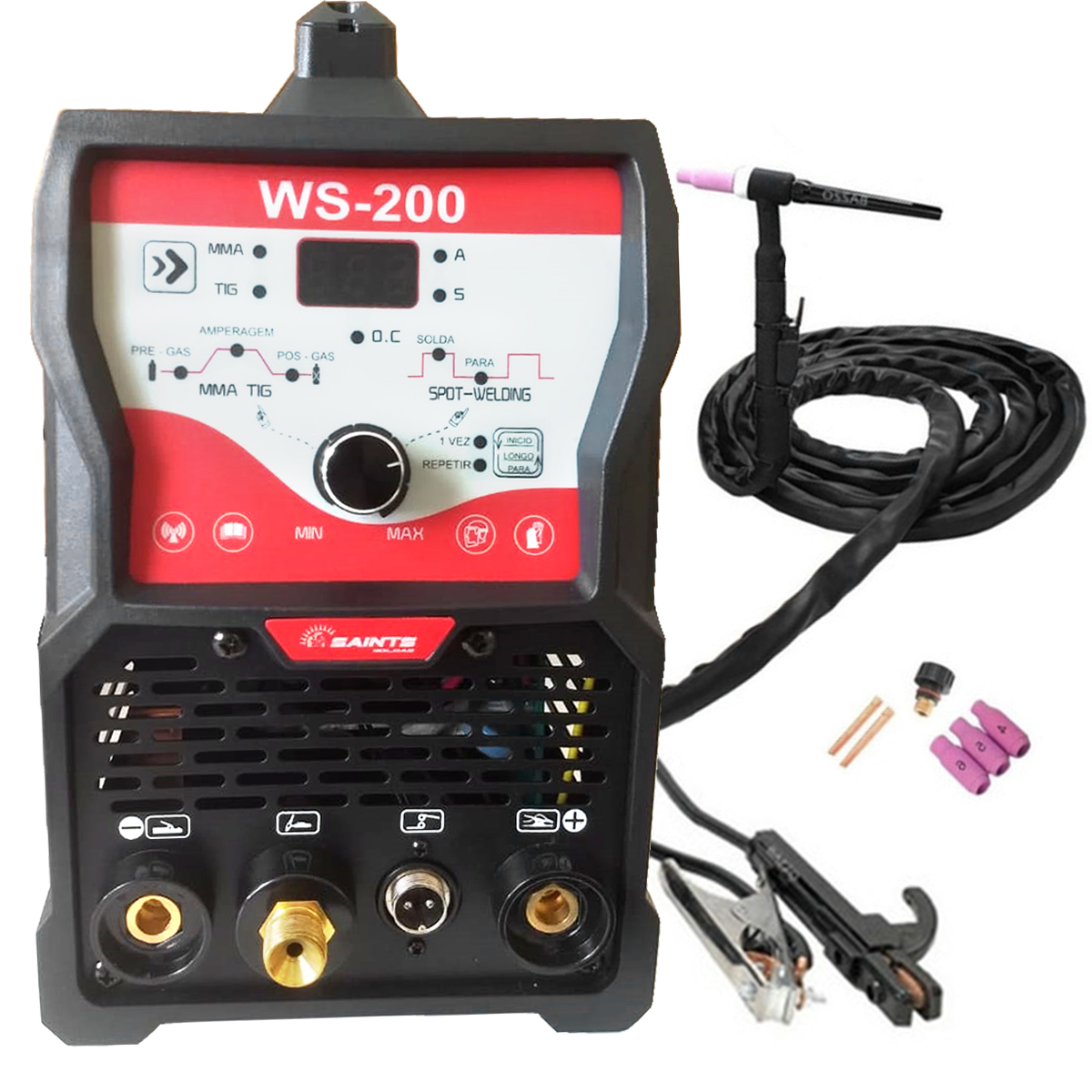 Inversor de Solda Tig Mma Saints Ws200 Spot 200a 220v Completa Cilindro 1m³ Regulador Sc7 ...