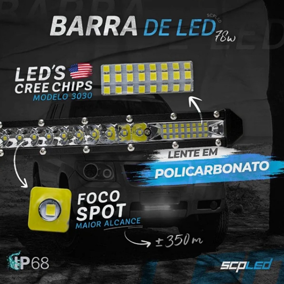 Barra Led Linha Super Slim 7D 78w 25cm - Jeep Militar Peças