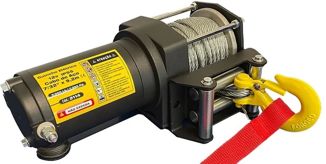 Guincho Elétrico 12v 3000 Libras 1360 Kg c/ Cabo de Aço - Jeep Militar