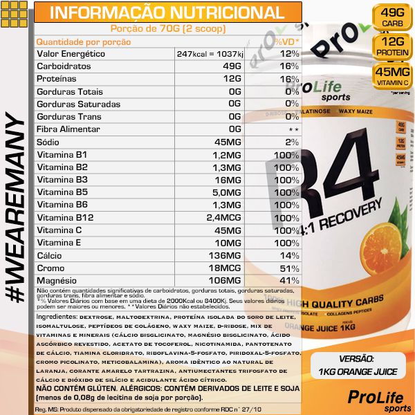 R4 Recovery 4:1:1 ( 1KG - Endurox ) Pro Life Sports - AllLabs.Oficial