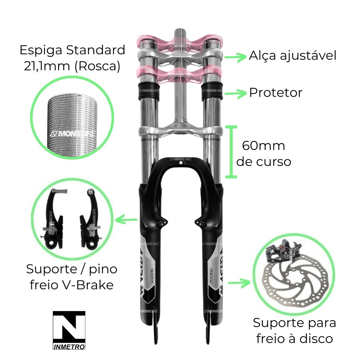 Suspensão Bike Aro 26 | Amortecedor 2 Andares e Aro 26 - Mons Bike