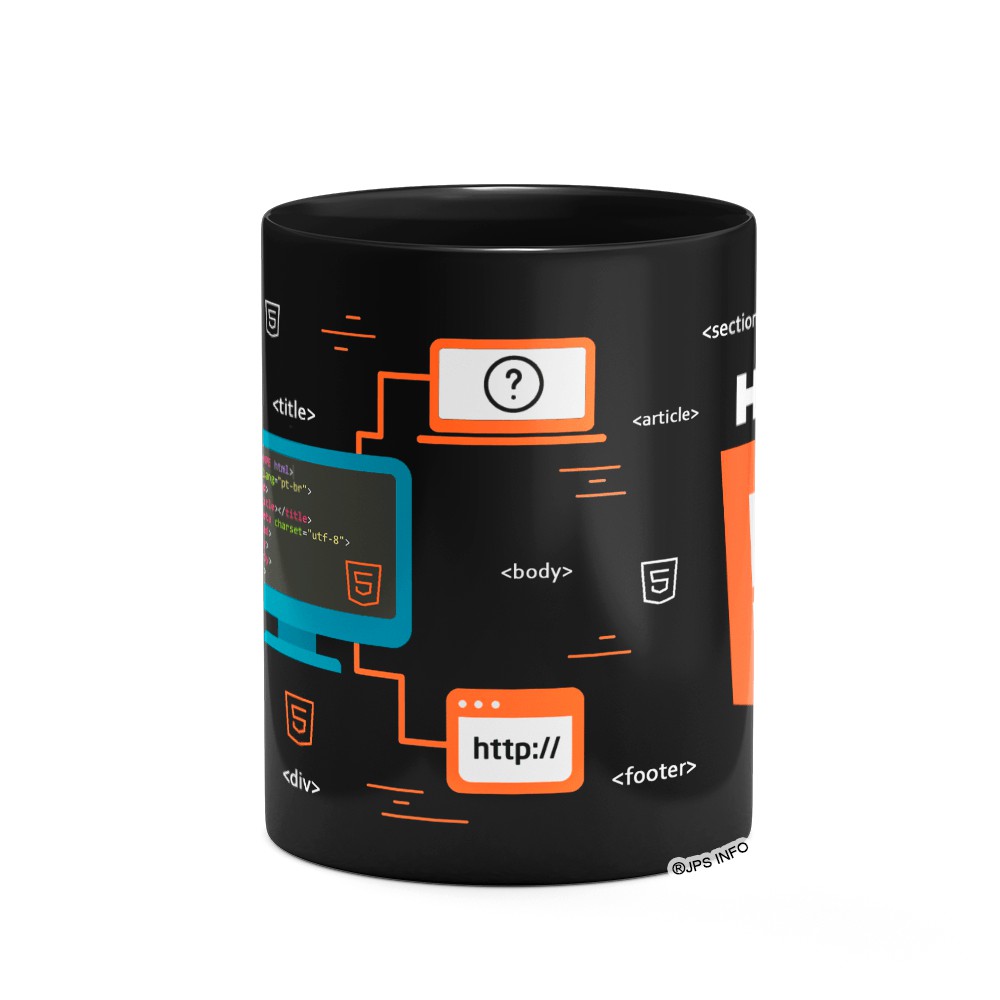 Caneca Dev HTML 5 - Preta - Fun Geek Store