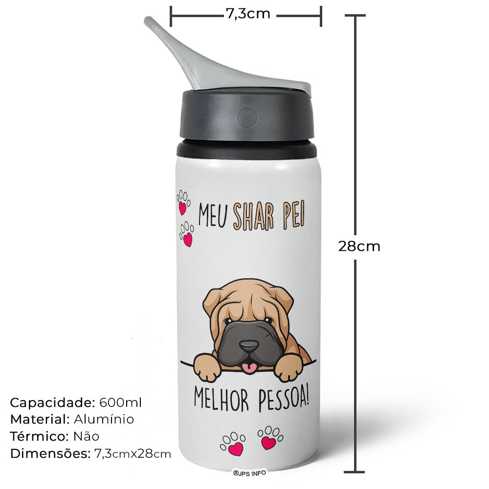 Garrafa Squeeze NK - Meu Shar pei, melhor pessoa! - Fun Geek Store