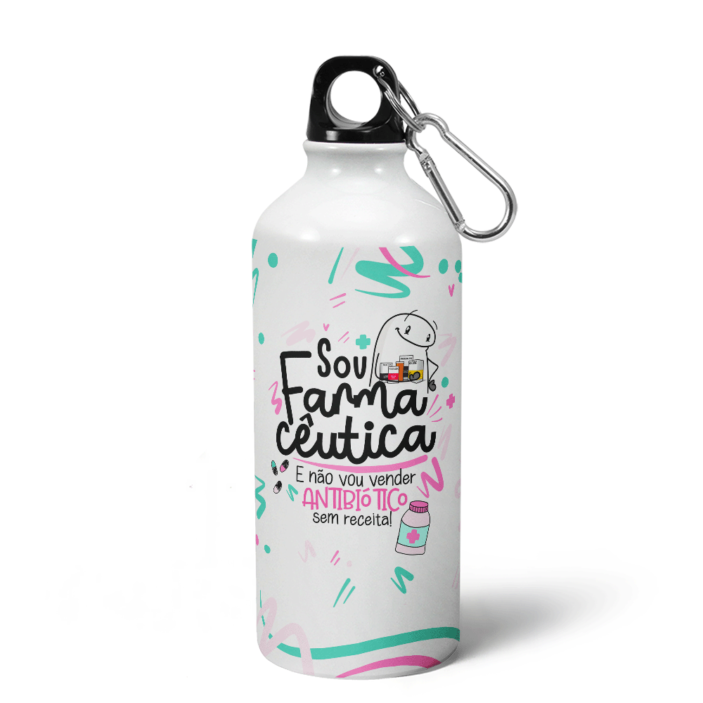 Garrafa Squeeze MQ Flork Profissões - Sou farmacêutica - Fun Geek Store