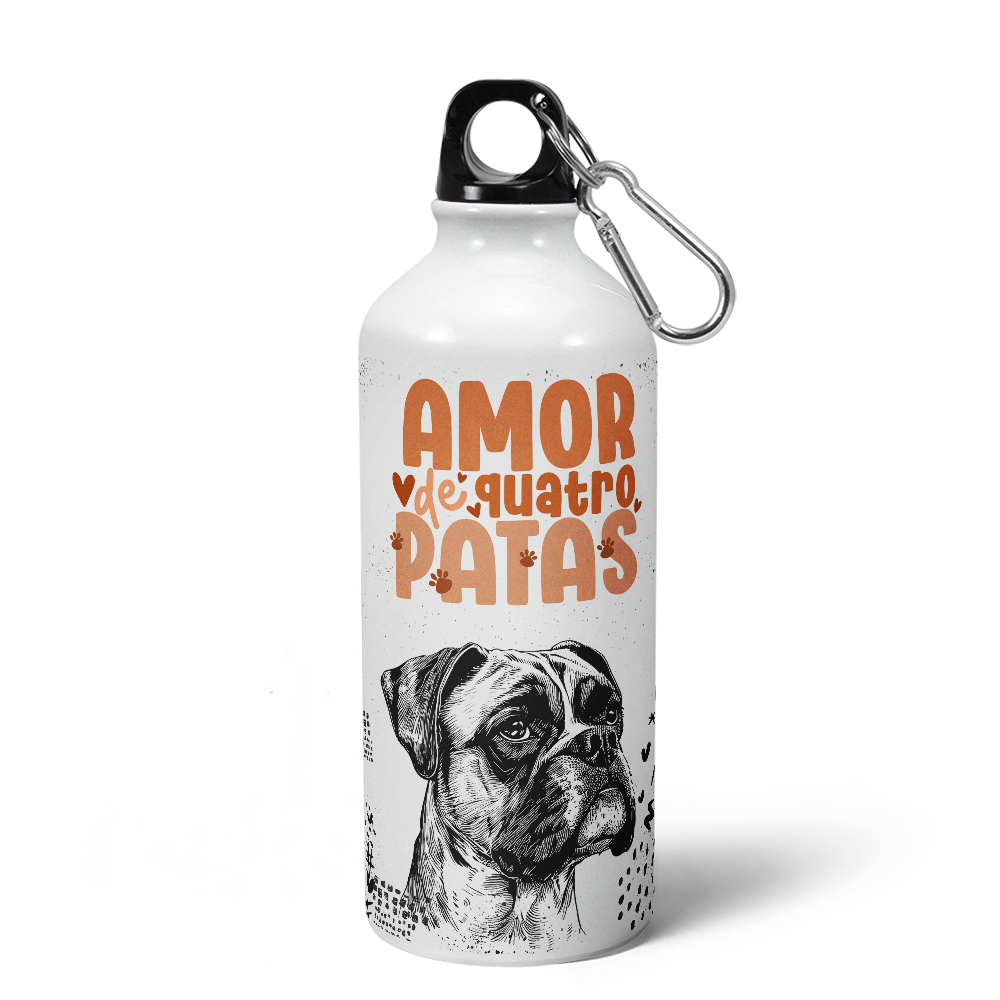 Garrafa Squeeze MQ - Amor de quatro patas - cachorro boxer - Fun Geek Store