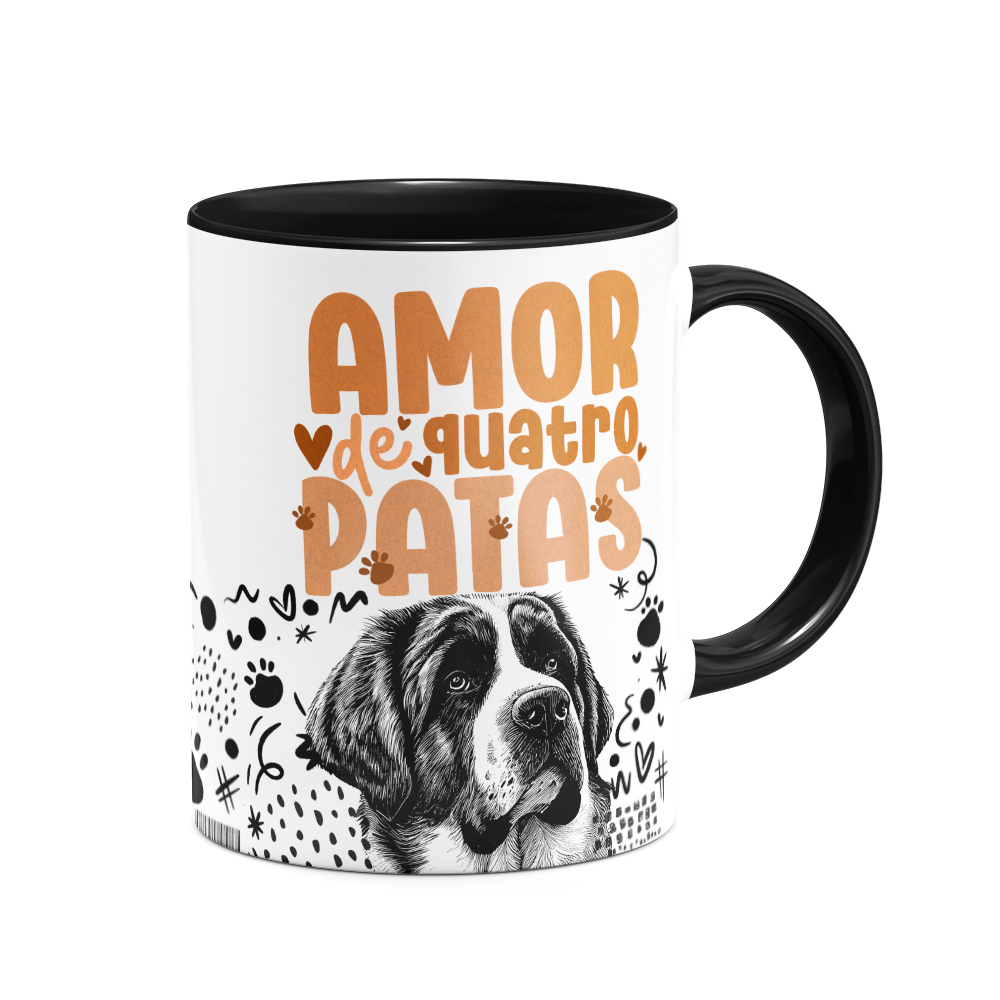 Caneca - Amor de quatro patas - São Bernardo - B-black - Fun Geek Store