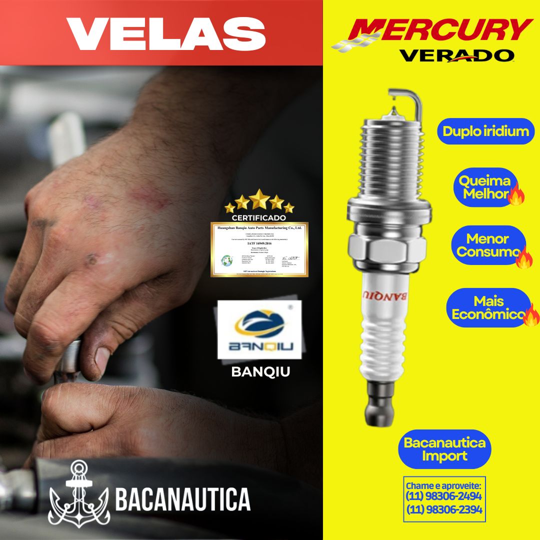 Vela de Ignição ZFR5F Platinum Banqiu Motor Mercury EFI 4 Tempos 75-90 ...