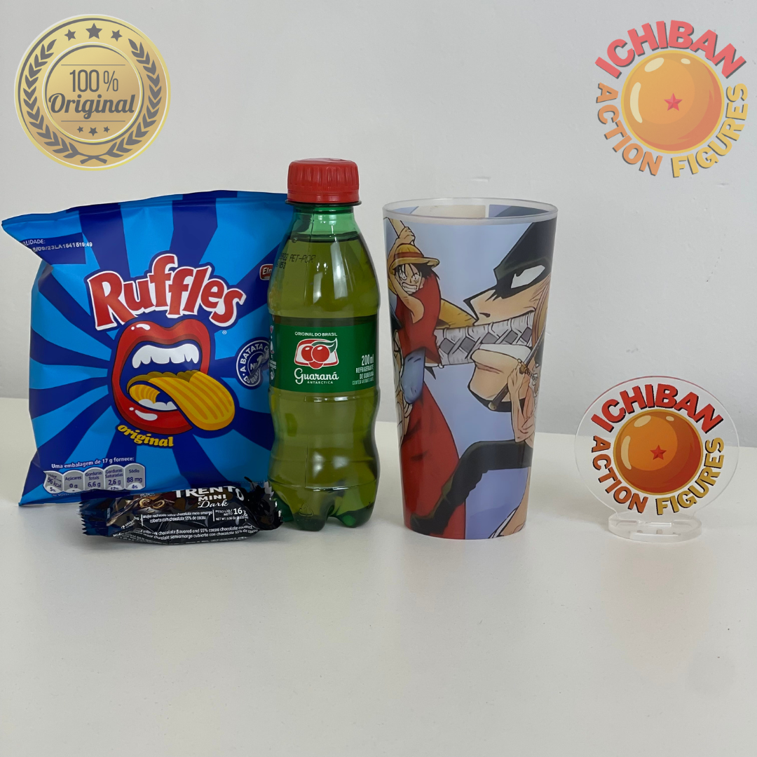 COPO LUFFY E ZORO ONE PIECE ICHIBAN ACTION FIGURES + SNACKS PACOTE ...