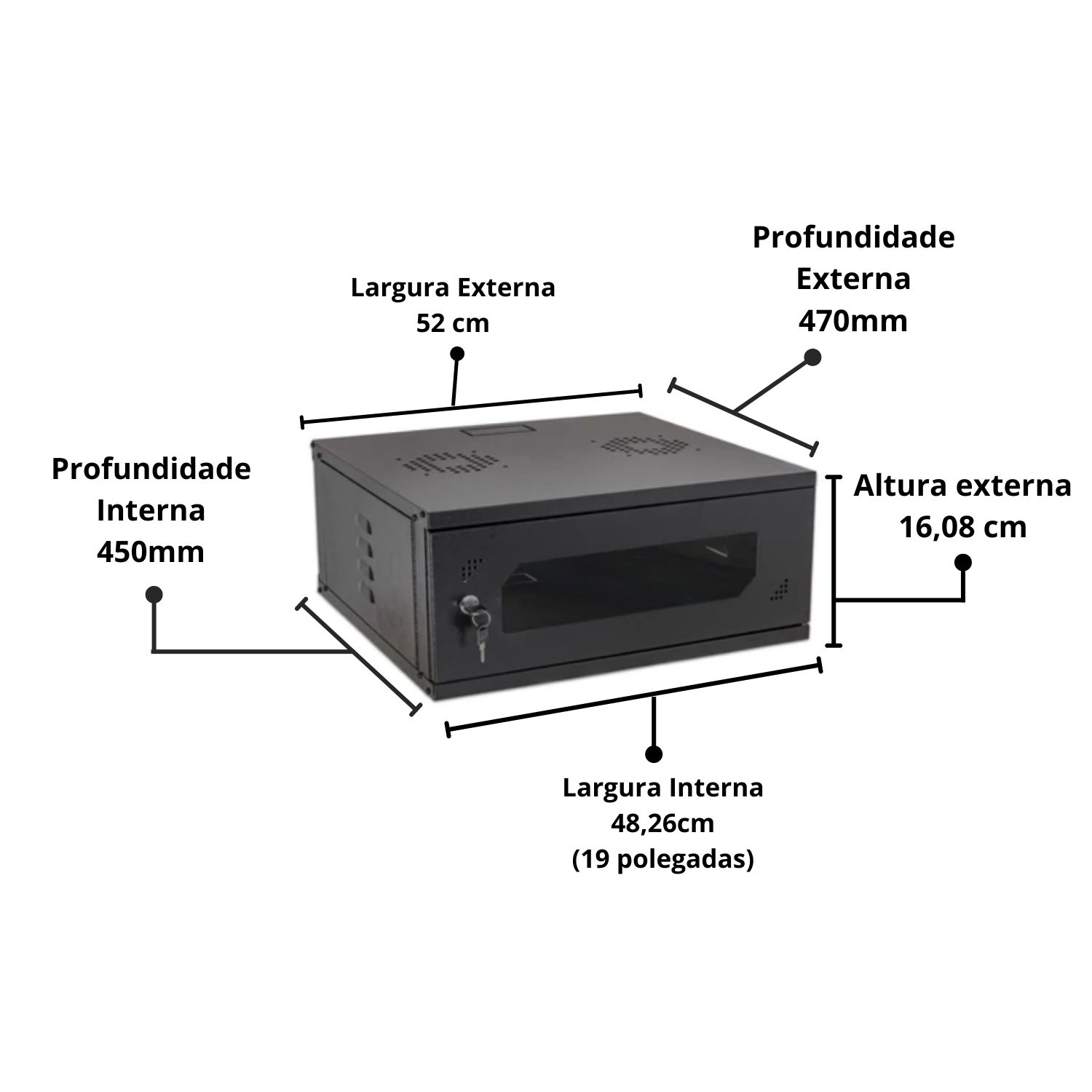MINI RACK 19 POLEGADAS | 03U X 470MM |PRETO - Fibras Net SP