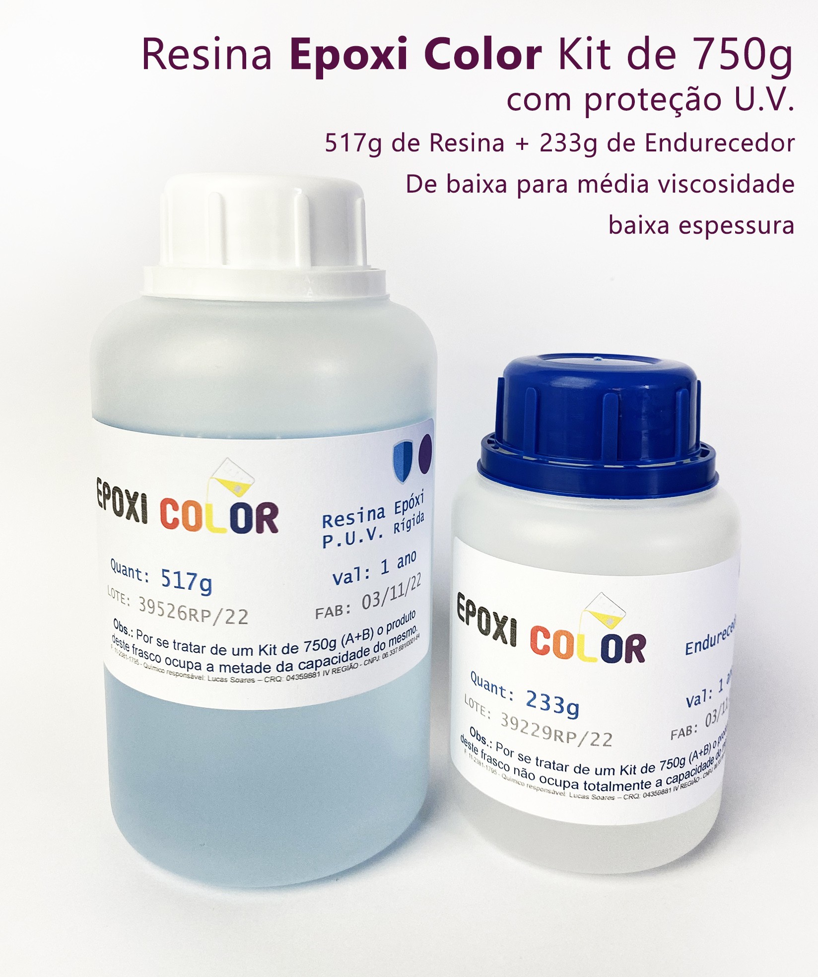 Resina Epóxi com proteção UV Baixa Viscosidade Kit com 750g - Epoxi Color
