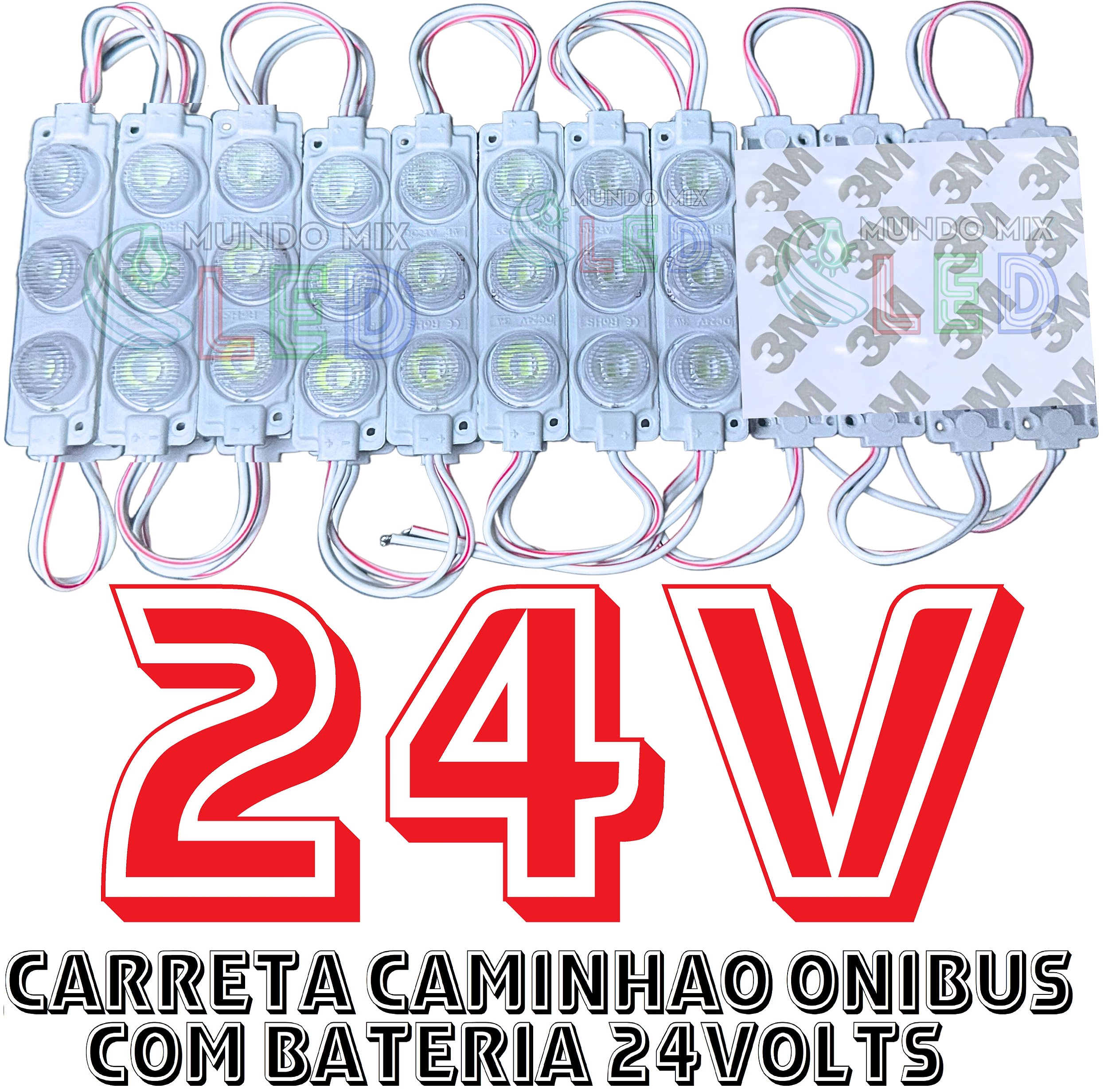 Módulo LED Mega Lente 3030 24V Branco Frio 8.000k 3W 3-LEDs 8cm IP67 S ...