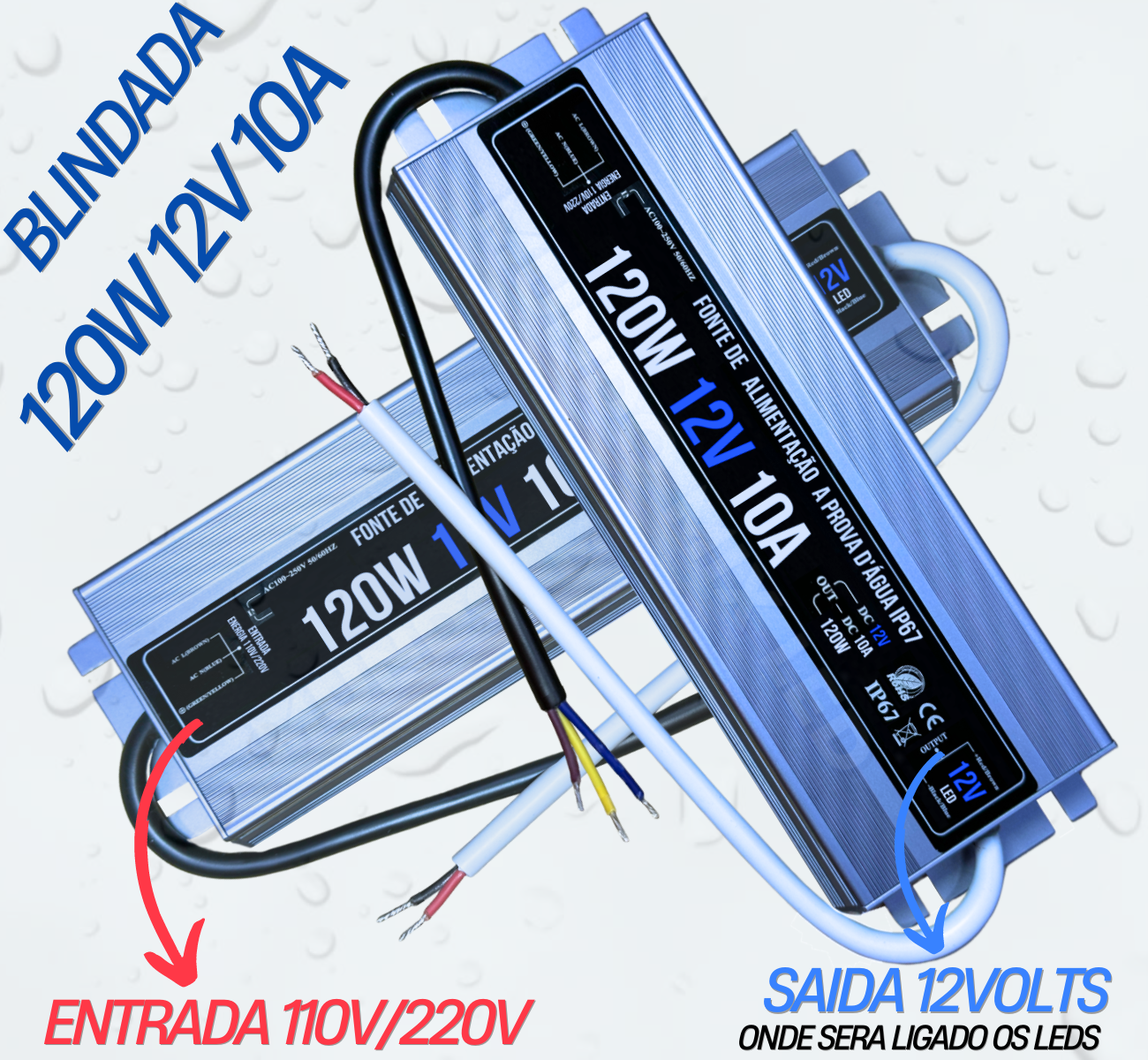 Fonte BLINDADA 120W 12V 10A IP67 Prova Dagua Premium 110V-220V Aliment ...