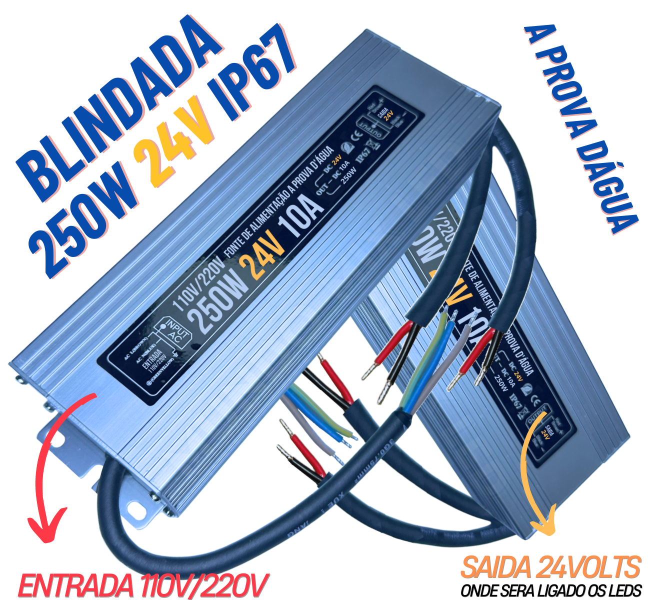 Fonte Blindada 250W 10A 24V Ip67 Prova Dagua 110V-220V Alimentação ...