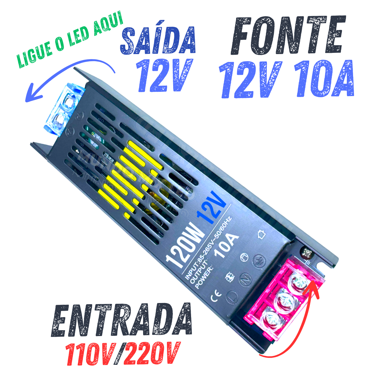Fonte Slim 120w 10a 12v Metálica Chaveada Alimentação 110v 220v ...