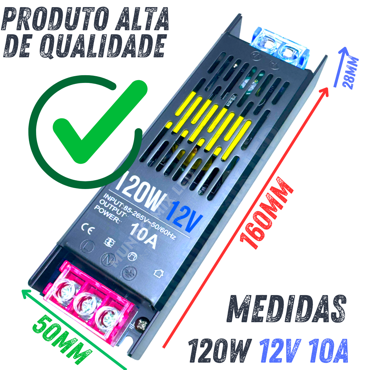 Fonte Slim 120w 10a 12v Metálica Chaveada Alimentação 110v 220v ...