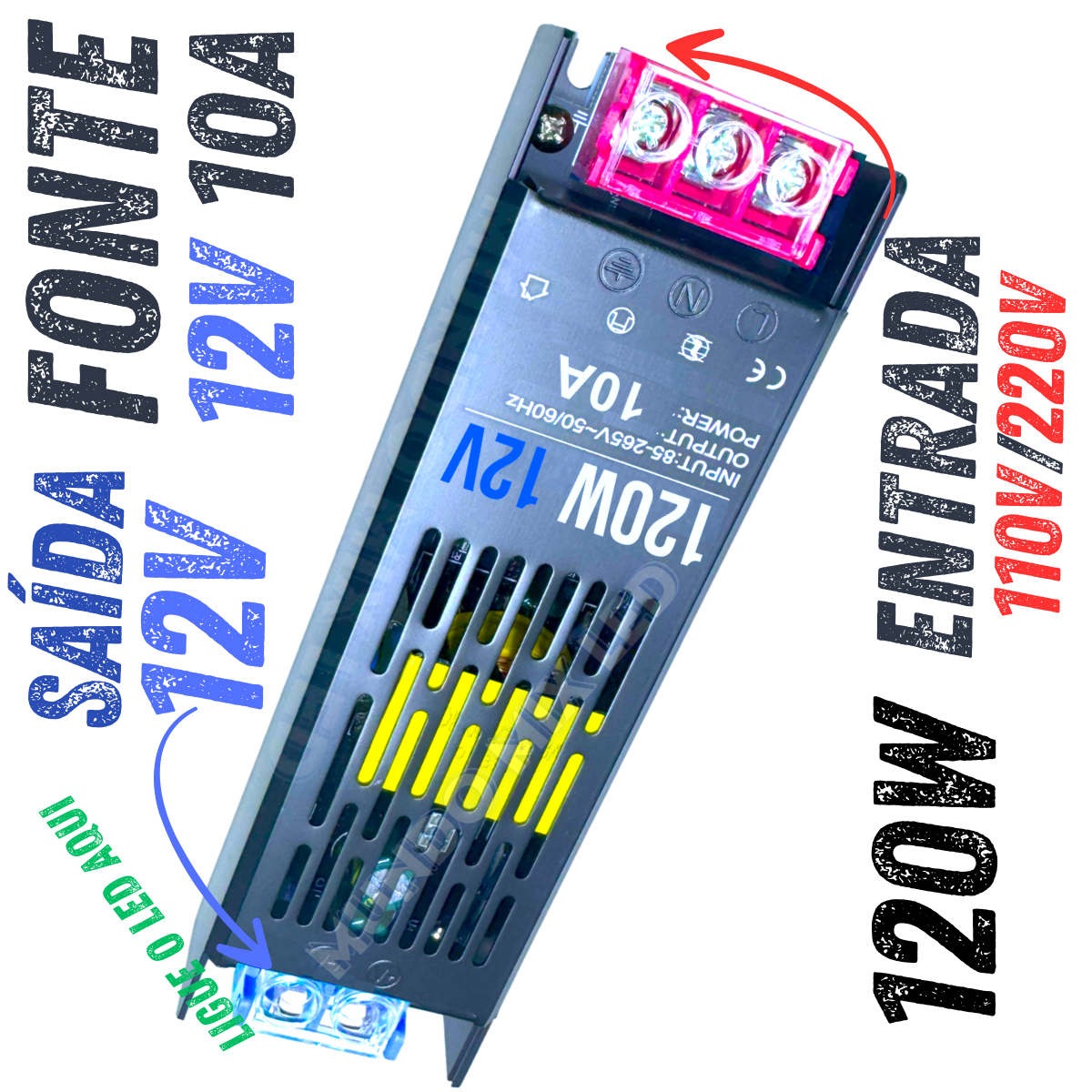 Fonte Slim 120w 10a 12v Metálica Chaveada Alimentação 110v 220v ...