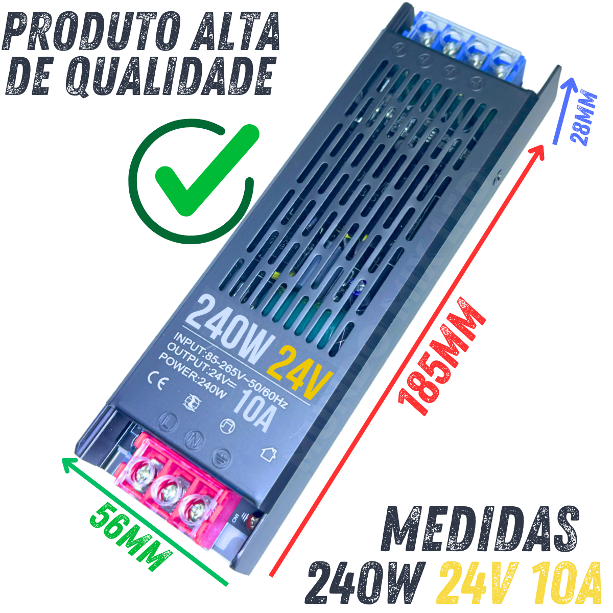 Fonte Slim 240W 10A 24v Metálica Fina Chaveada Alimentação 110v 220v ...