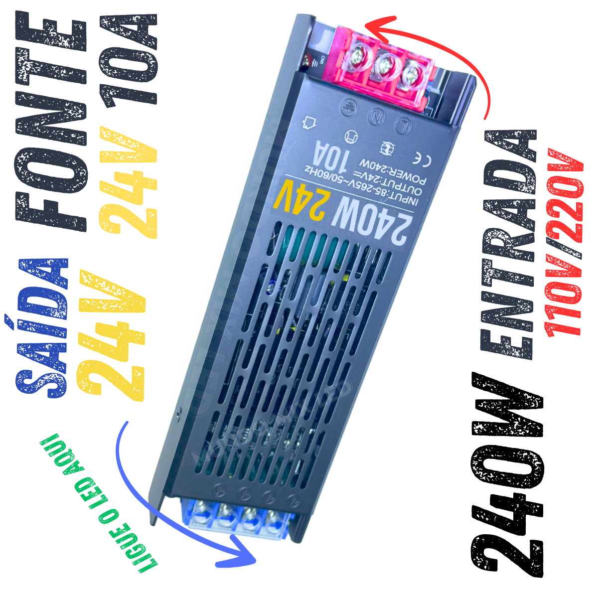 Fonte Slim 240W 10A 24v Metálica Fina Chaveada Alimentação 110v 220v ...