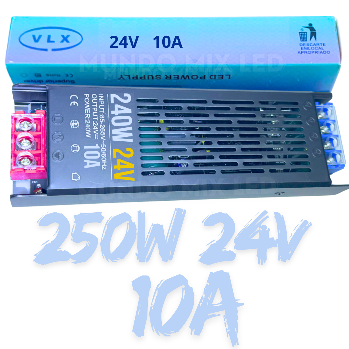 Fonte Slim 240W 10A 24v Metálica Fina Chaveada Alimentação 110v 220v ...