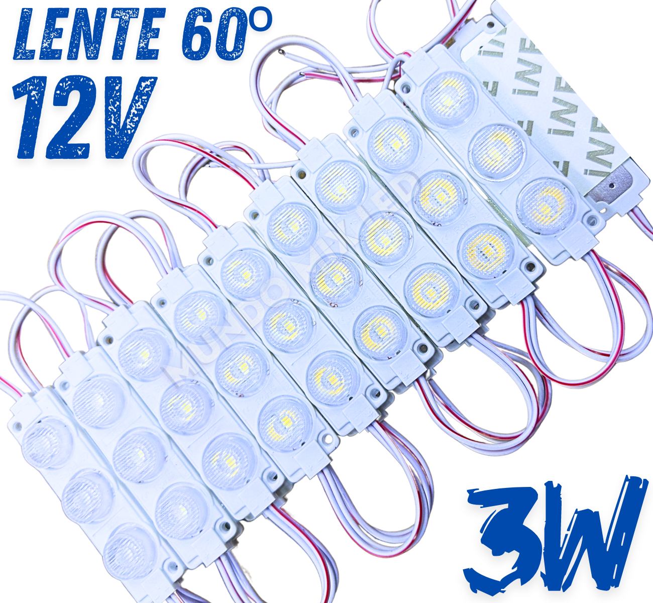 módulo led mega lente 3030 3w 12v 3-leds branco morno 4000k ip67 12vol - Modulo De LED Para ...